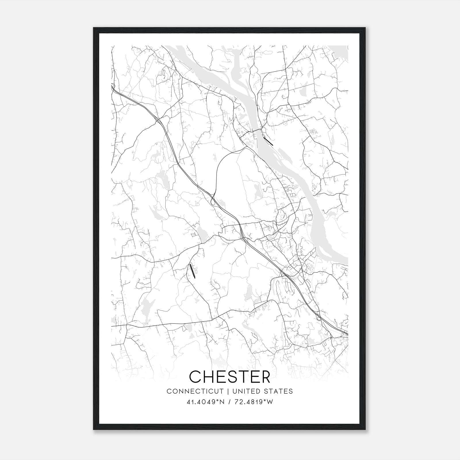 Chester Connecticut Map Poster, Modern Home Decor Wall Art Print ...