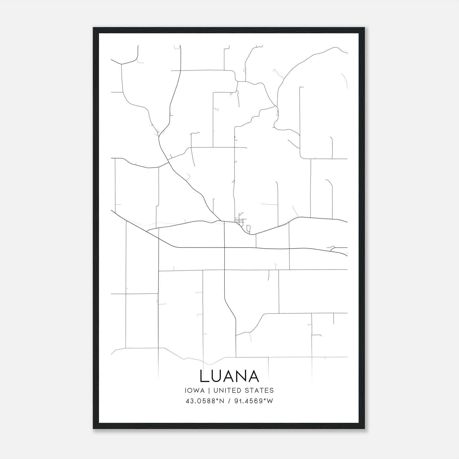 Luana Iowa Map Poster, Modern Home Decor Wall Art Print - Custom Maps ...