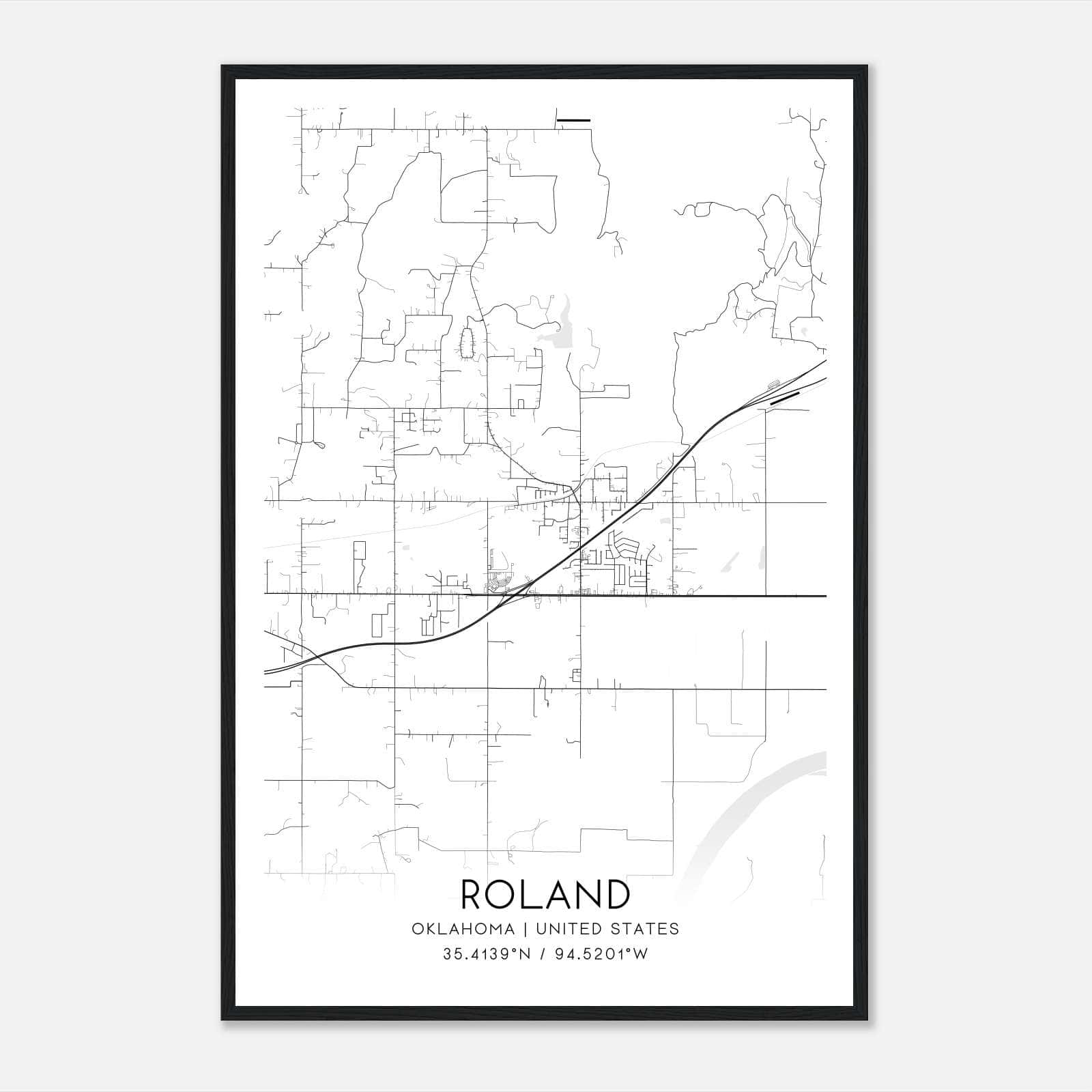 Roland Oklahoma Map Poster, Modern Home Decor Wall Art Print - Custom ...