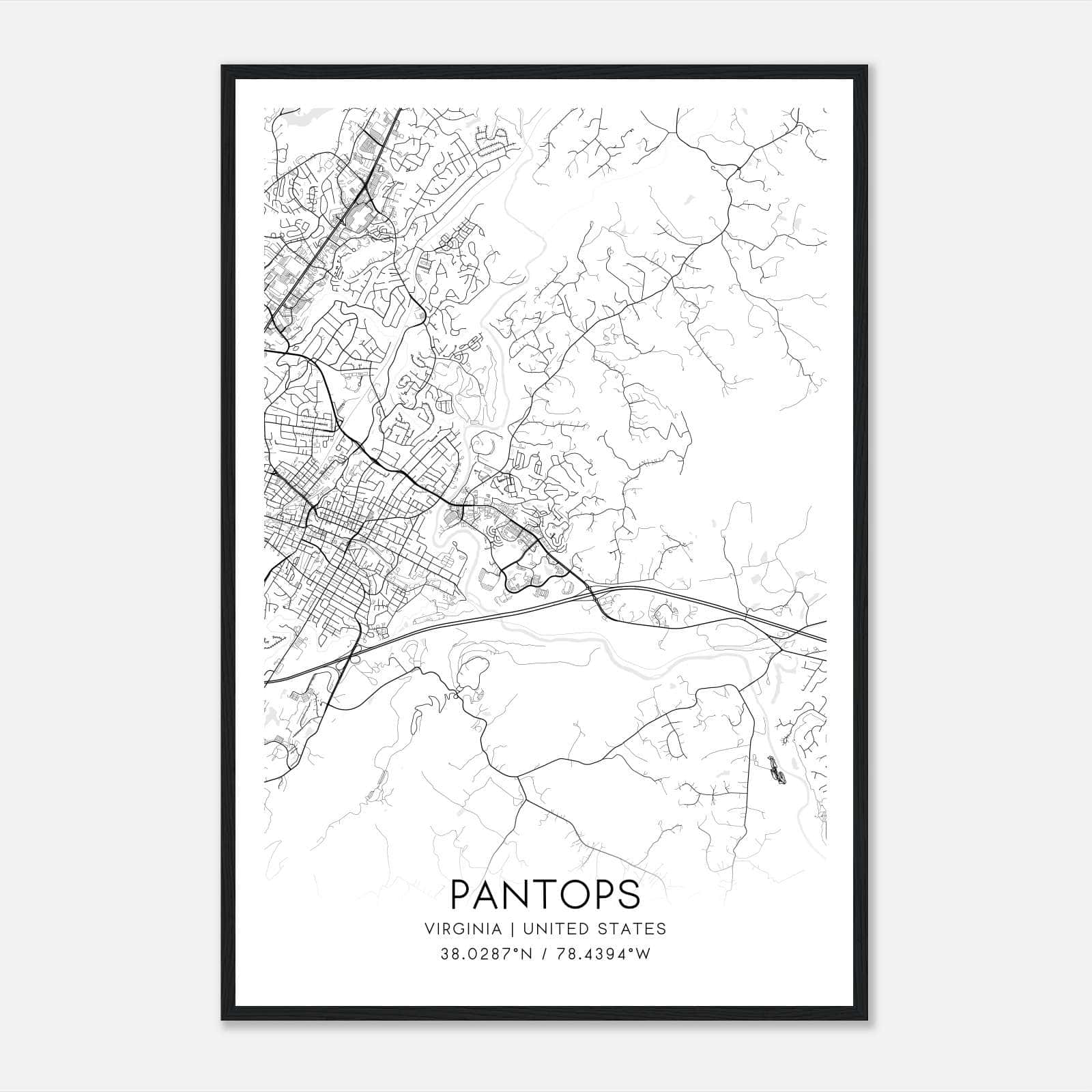 Pantops Virginia Map Poster, Modern Home Decor Wall Art Print - Custom ...