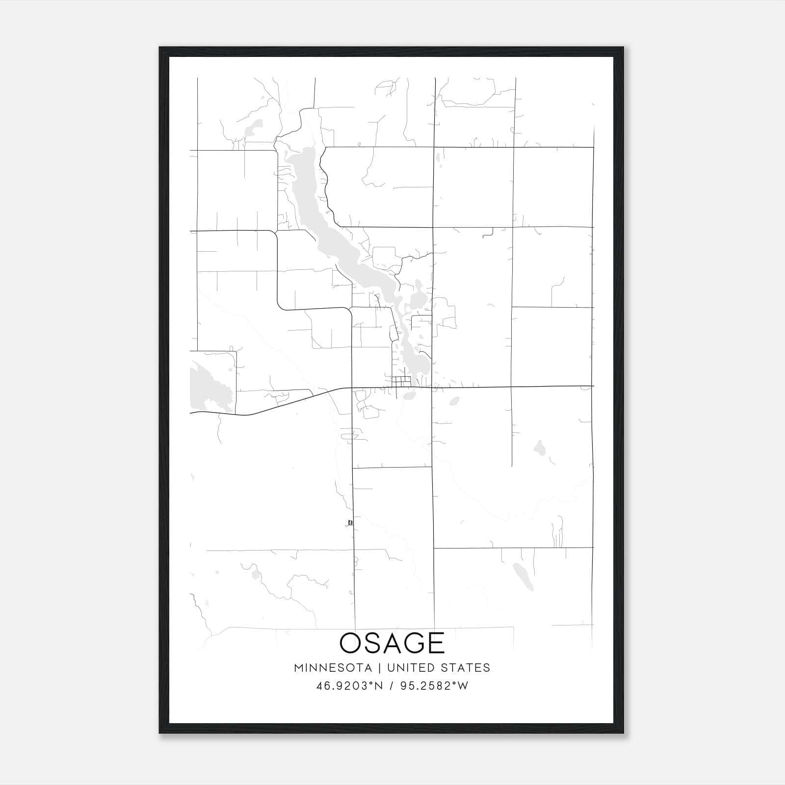 Osage Minnesota Map Poster, Modern Home Decor Wall Art Print - Custom ...