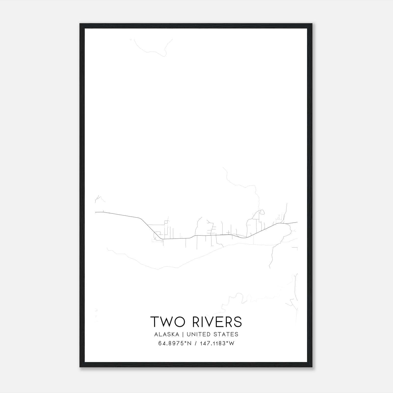 Two Rivers Alaska Map Poster, Modern Home Decor Wall Art Print - Custom ...