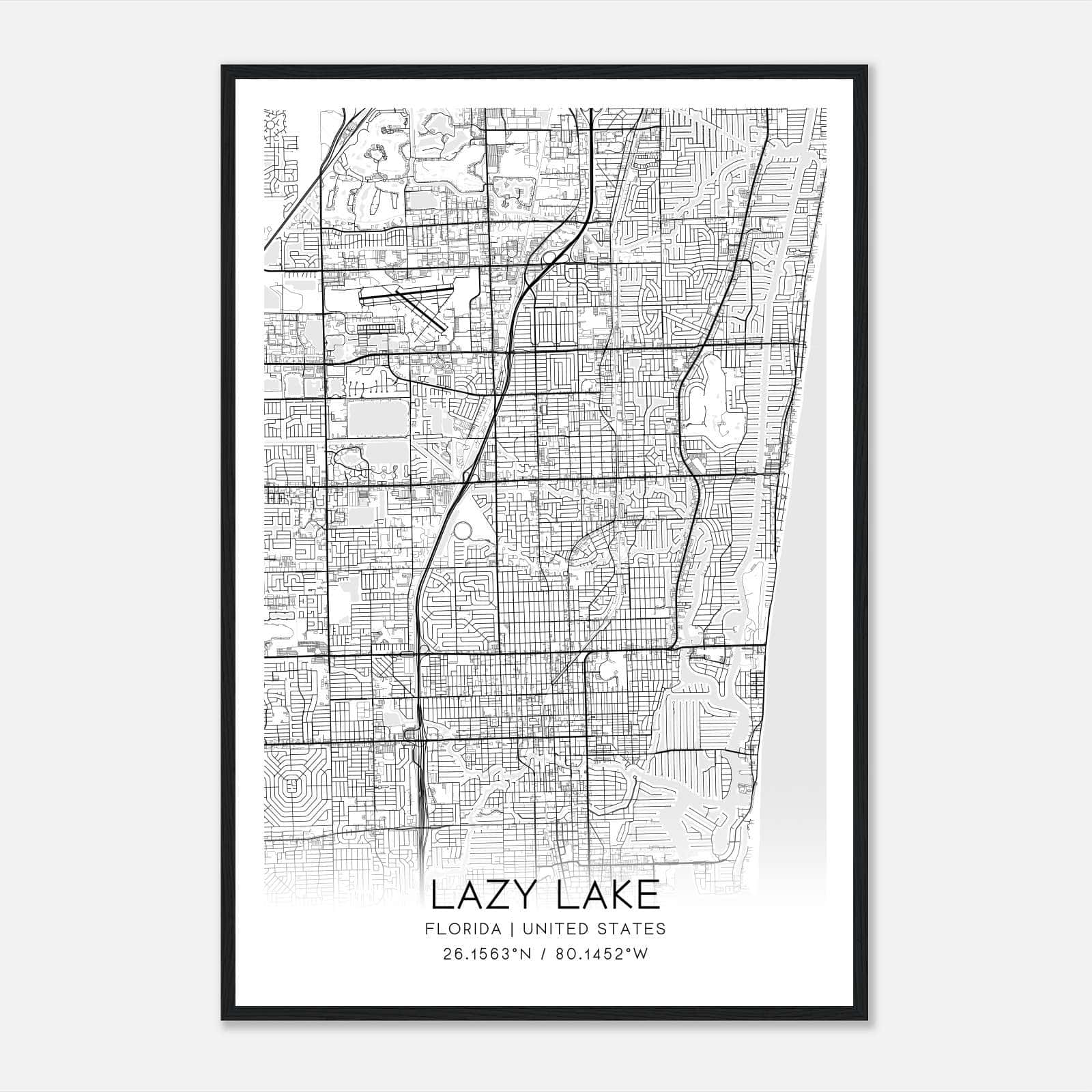 Lazy Lake Florida Map Poster, Modern Home Decor Wall Art Print - Custom ...