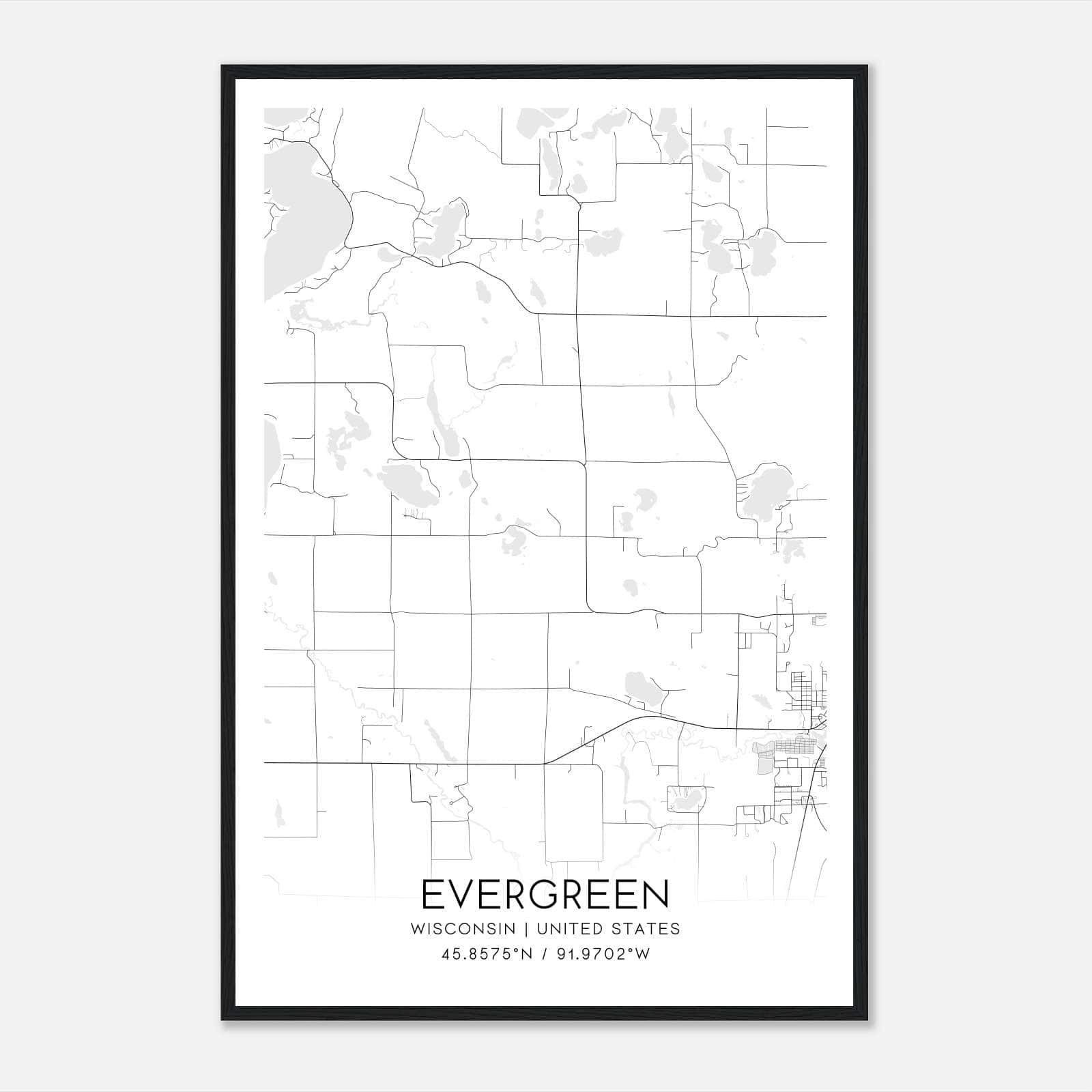 Evergreen Wisconsin Map Poster, Modern Home Decor Wall Art Print ...