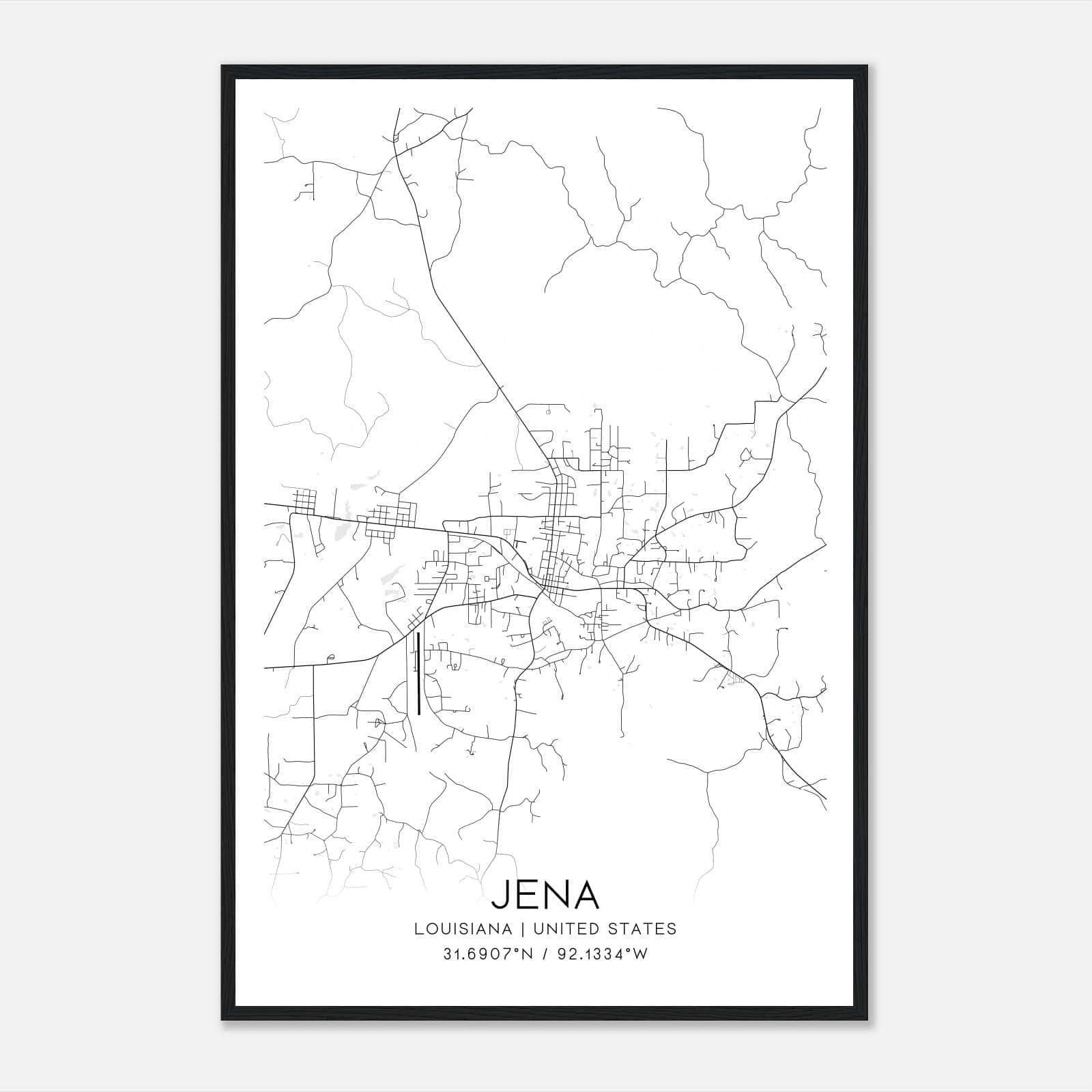 Jena Louisiana Map Poster, Modern Home Decor Wall Art Print - Custom ...