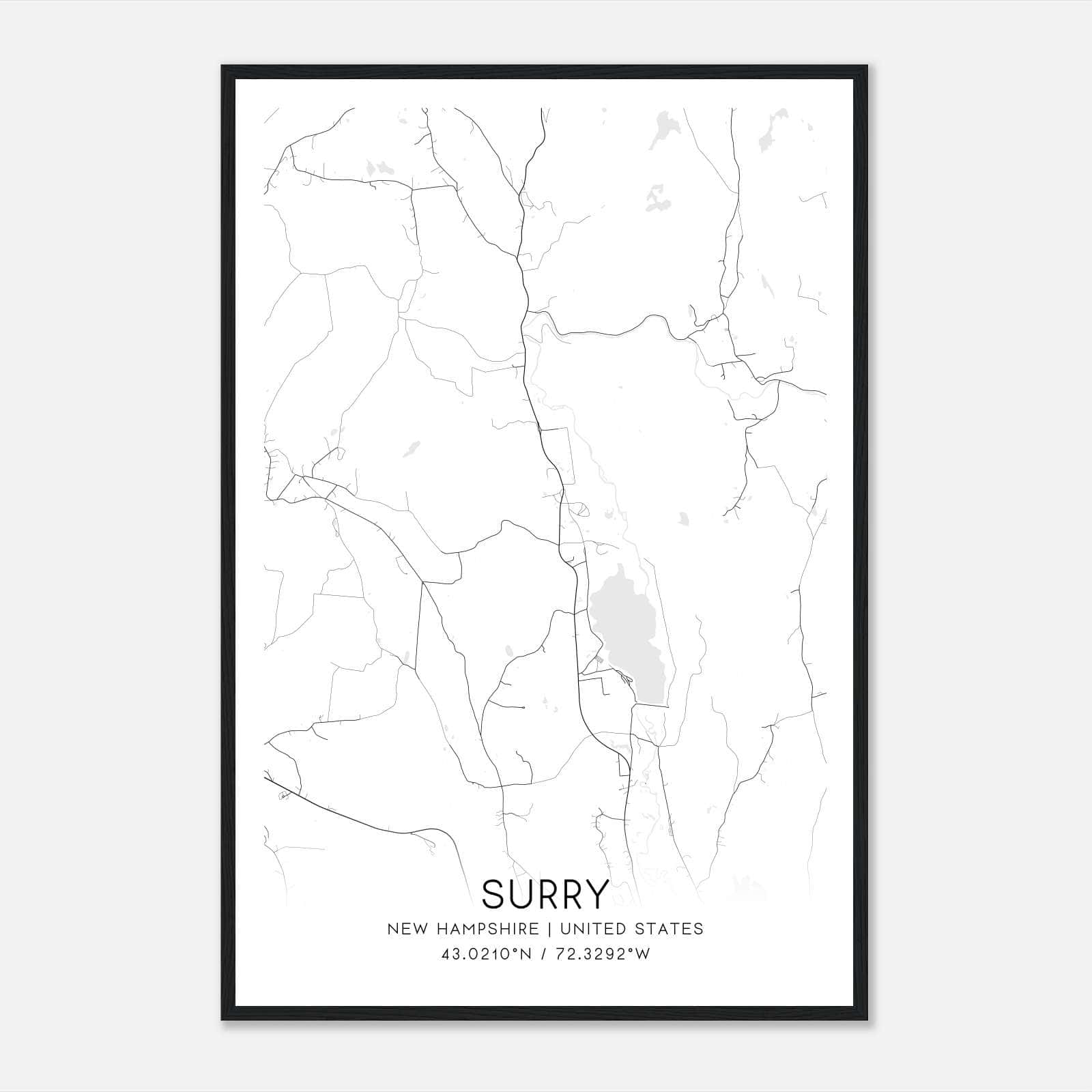 Surry New Hampshire Map Poster, Modern Home Decor Wall Art Print ...
