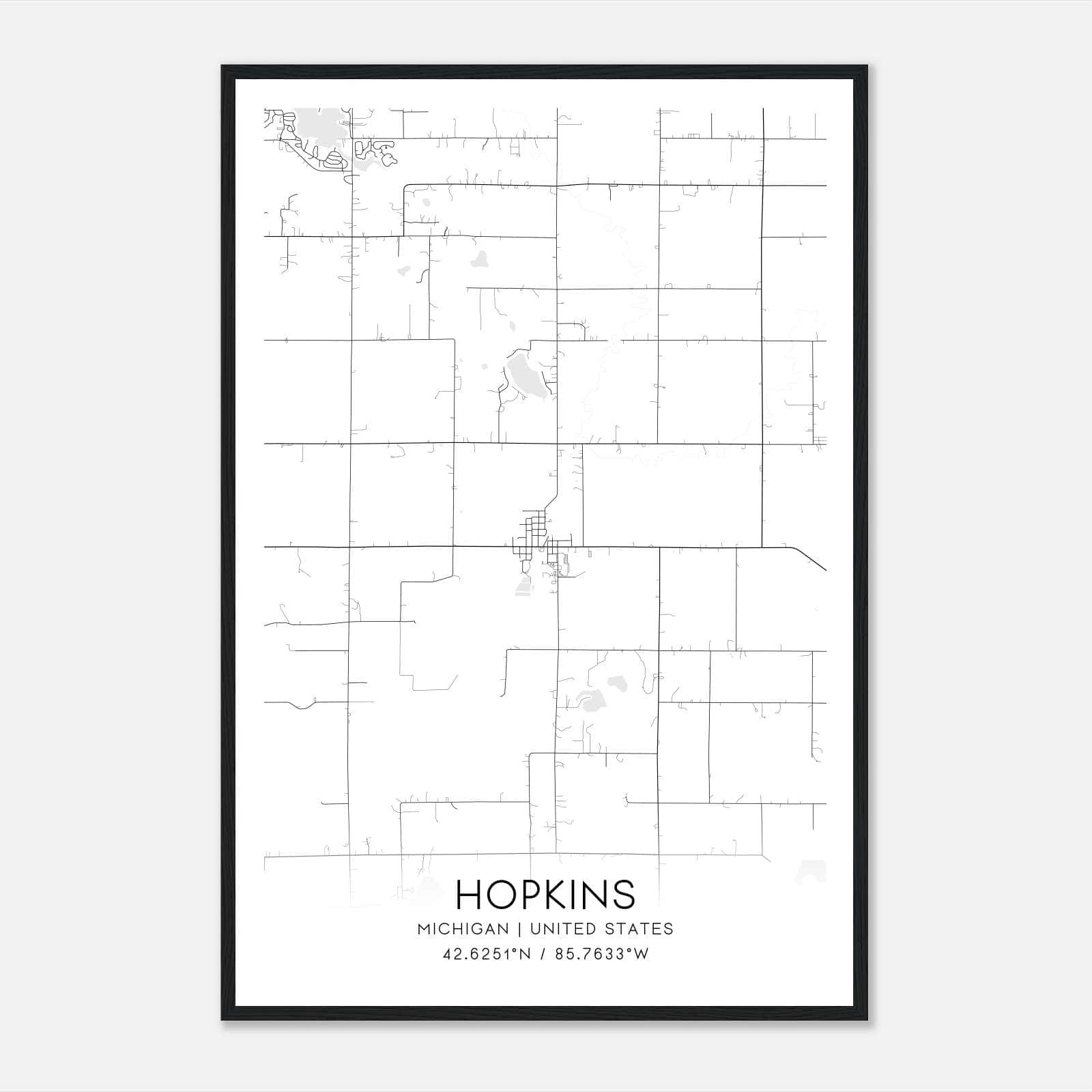 Hopkins Michigan Map Poster, Modern Home Decor Wall Art Print - Custom ...