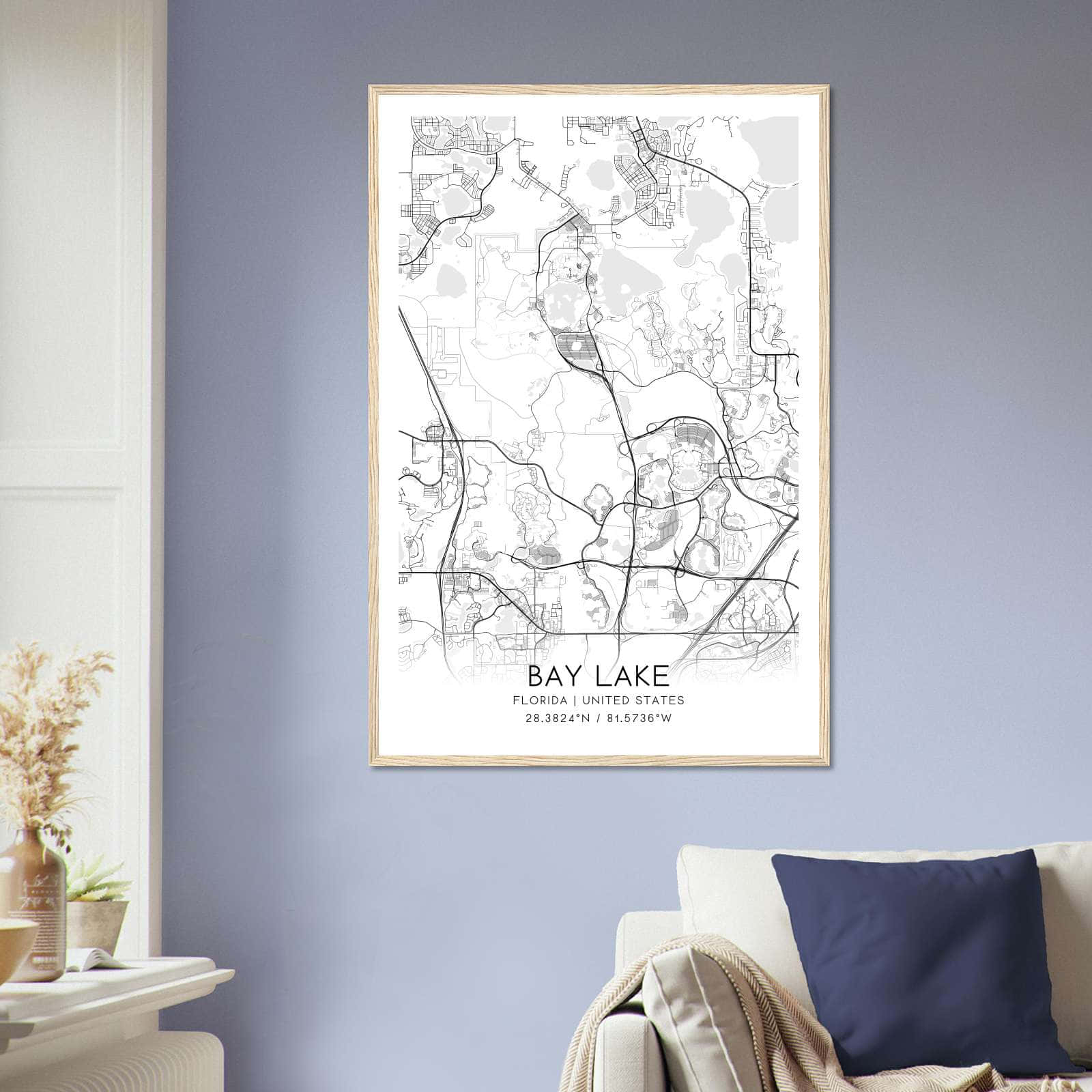 Bay Lake Florida Map Poster, Modern Home Decor Wall Art Print - Custom ...