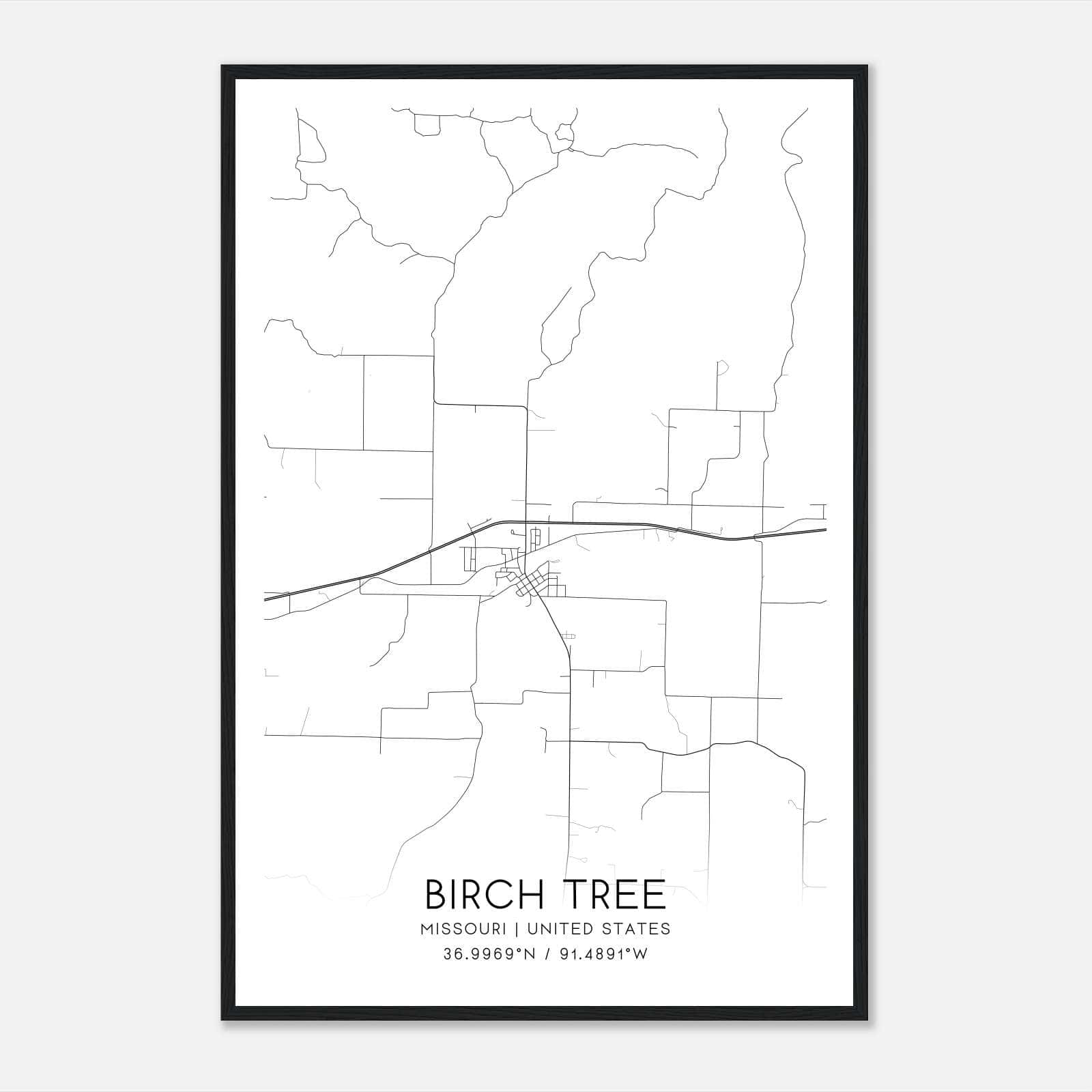 Birch Tree Missouri Map Poster, Modern Home Decor Wall Art Print ...