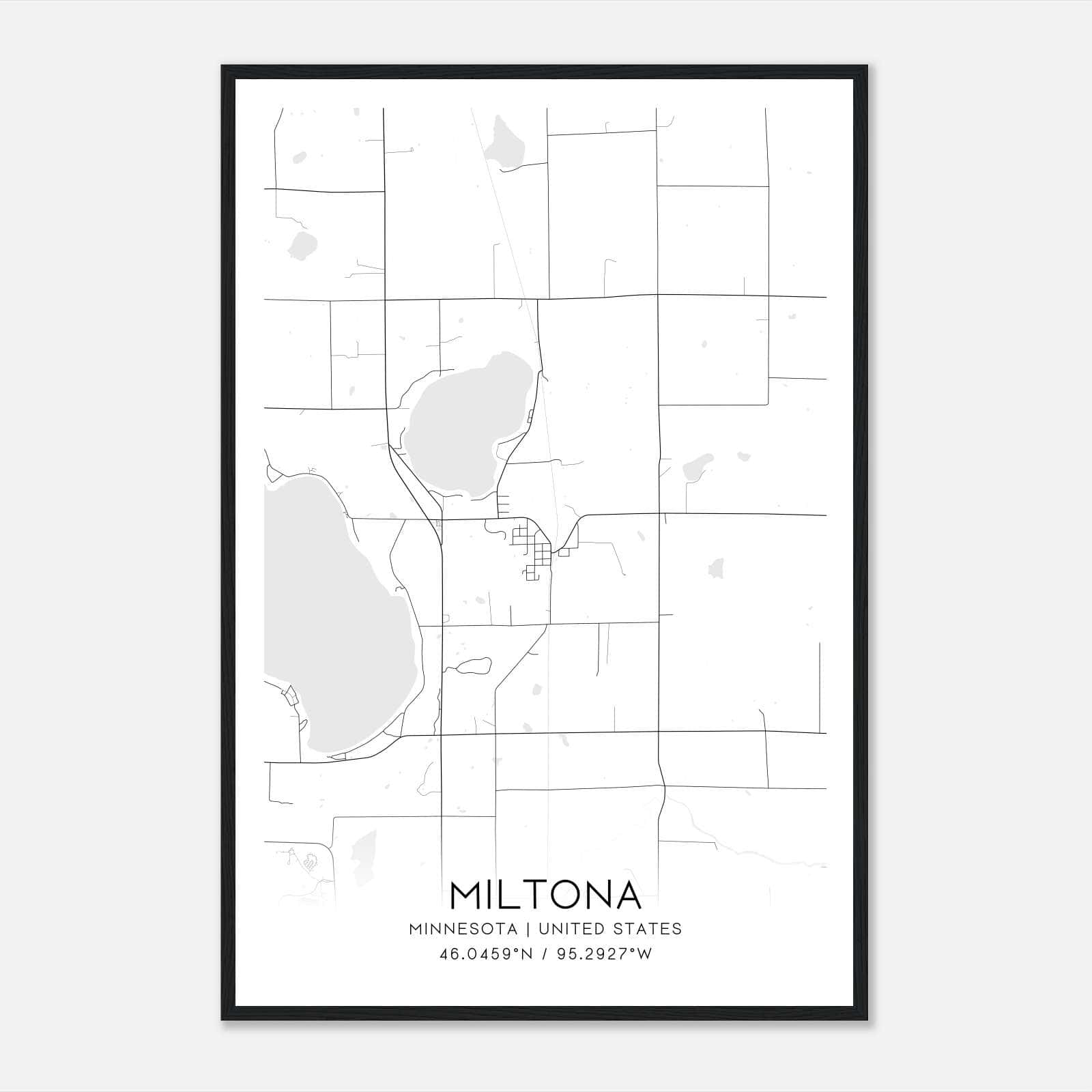 Miltona Minnesota Map Poster, Modern Home Decor Wall Art Print - Custom ...