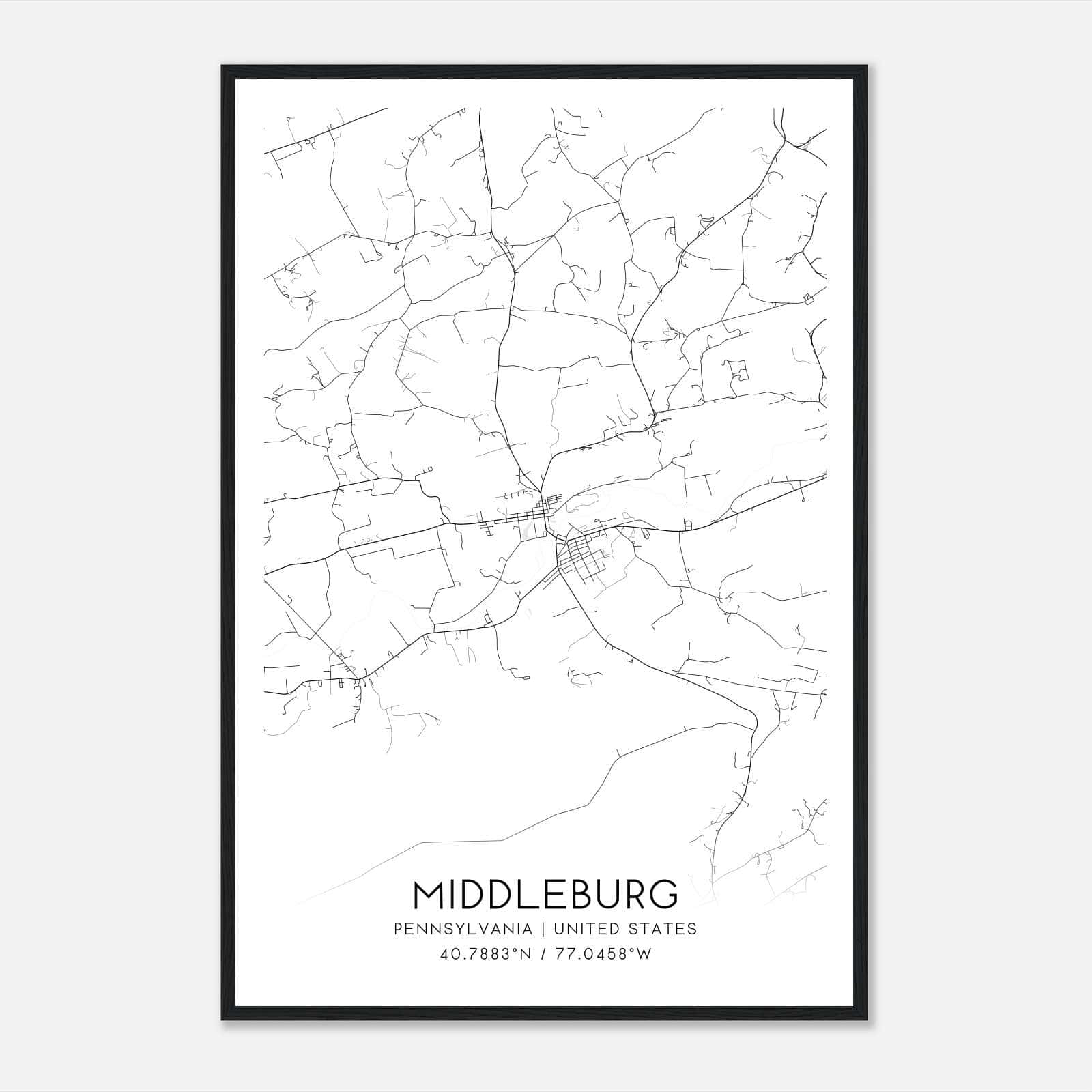 Middleburg Pennsylvania Map Poster, Modern Home Decor Wall Art Print ...