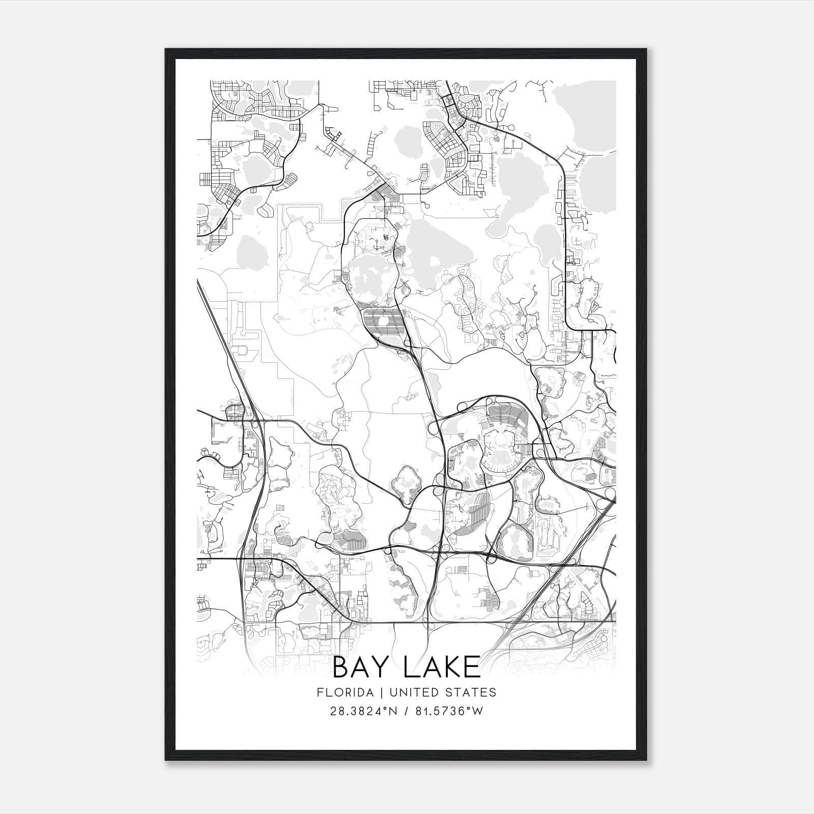 Bay Lake Florida Map Poster, Modern Home Decor Wall Art Print - Custom ...