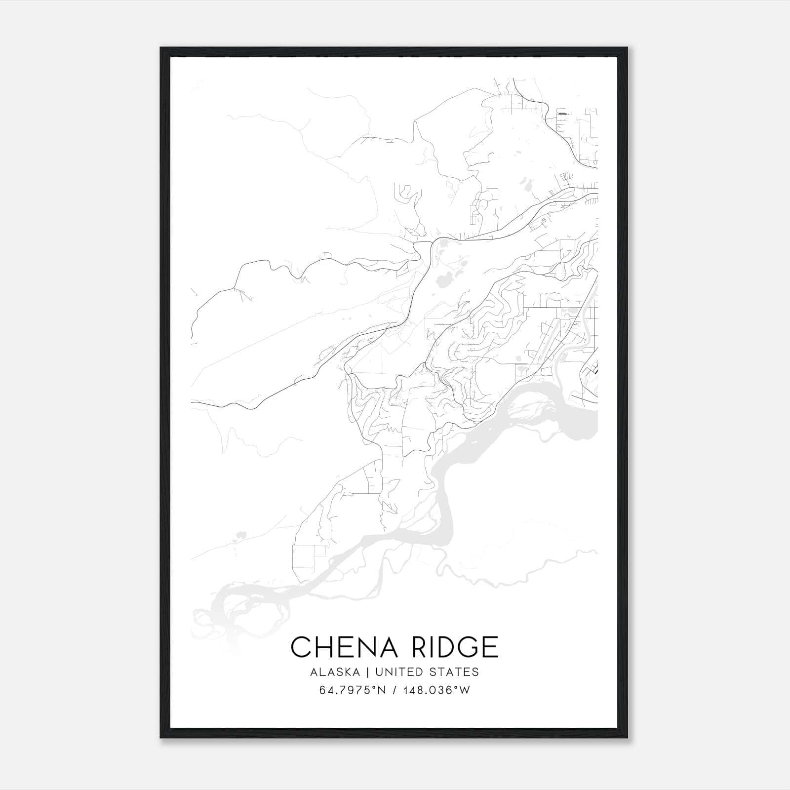 Chena Ridge Alaska Map Poster, Modern Home Decor Wall Art Print ...