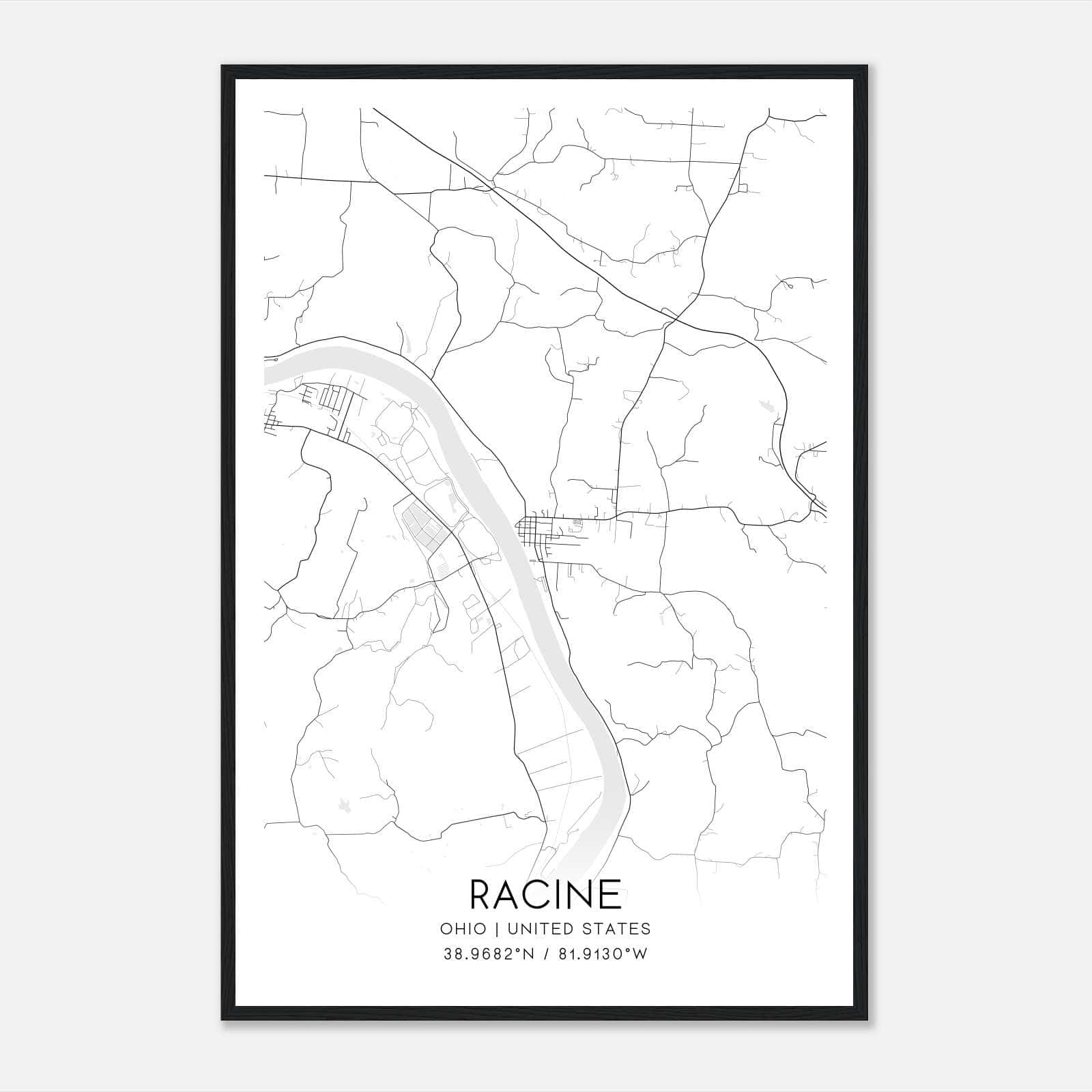 Racine Ohio Map Poster, Modern Home Decor Wall Art Print - Custom Maps ...
