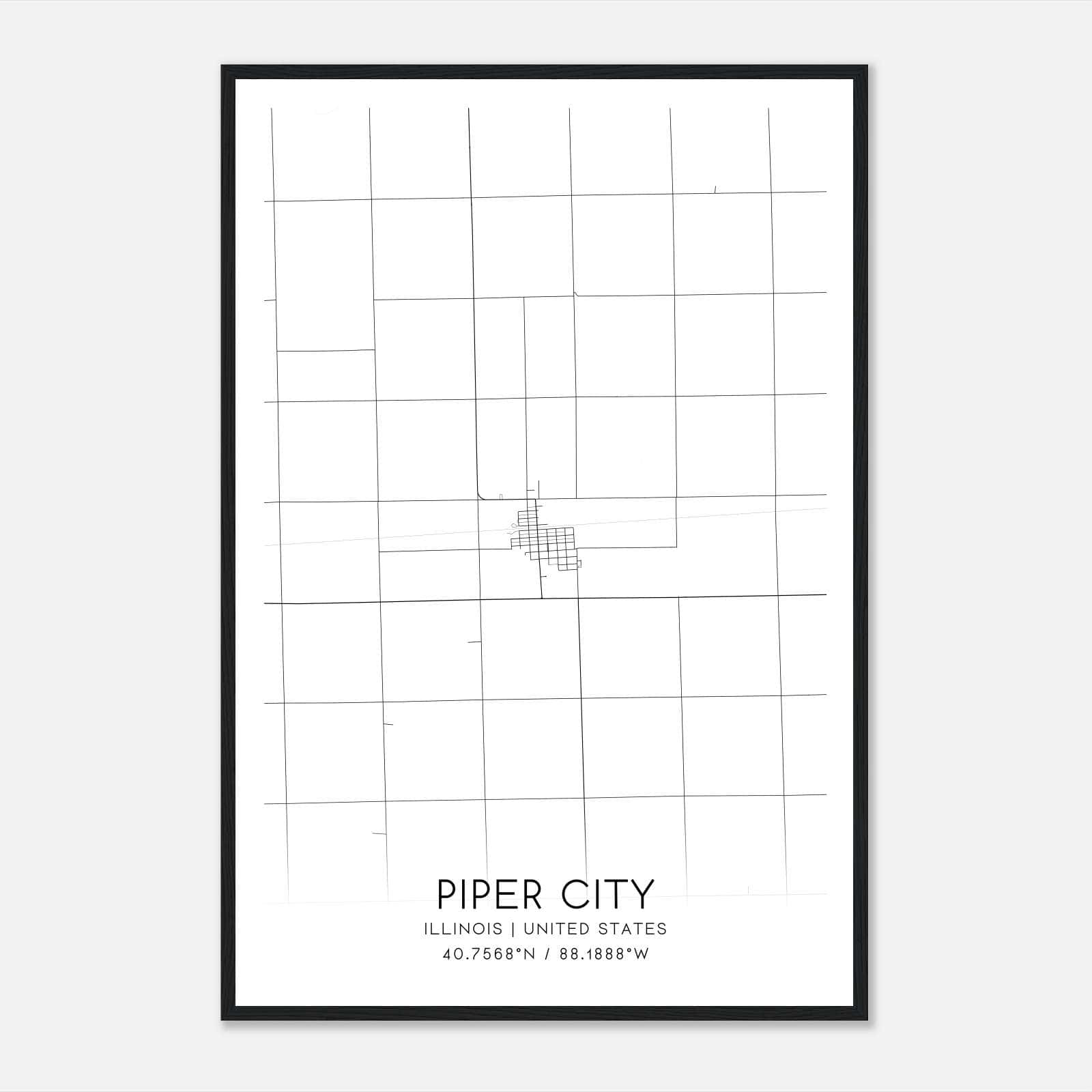 Piper City Illinois Map Poster, Modern Home Decor Wall Art Print ...