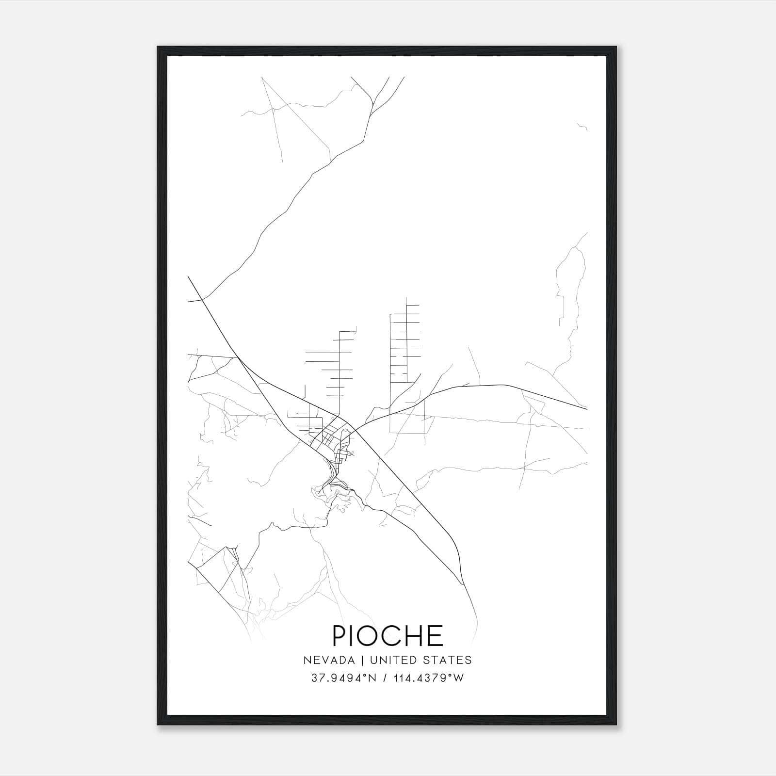 Pioche Nevada Map Poster, Modern Home Decor Wall Art Print - Custom ...