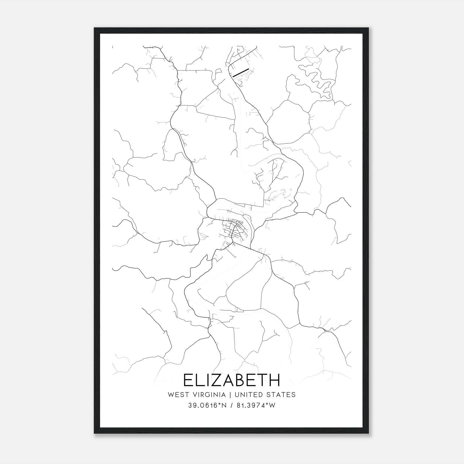 Elizabeth West Virginia Map Poster, Modern Home Decor Wall Art Print ...