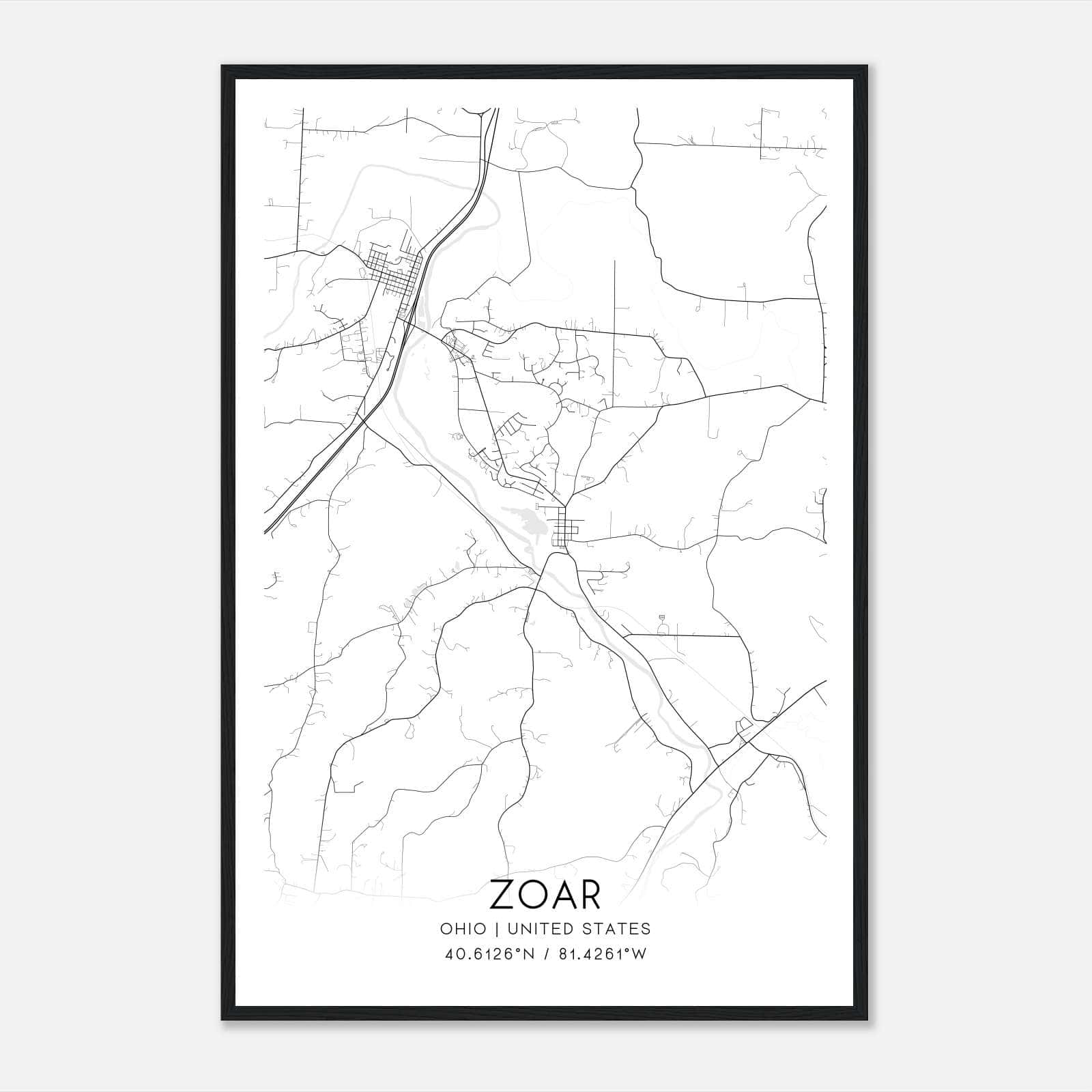 Zoar Ohio Map Poster, Modern Home Decor Wall Art Print - Custom Maps ...