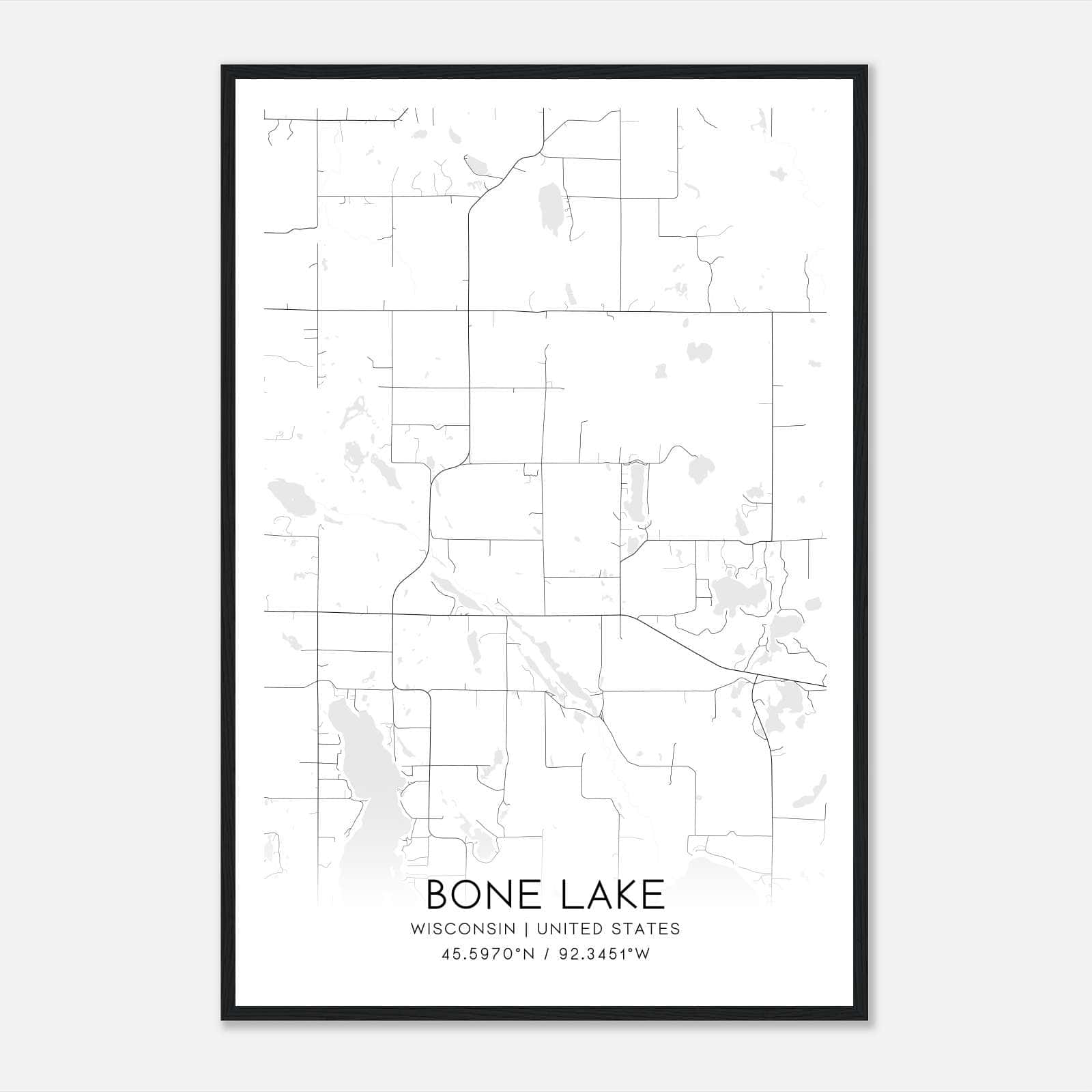 Bone Lake Wisconsin Map Poster, Modern Home Decor Wall Art Print ...