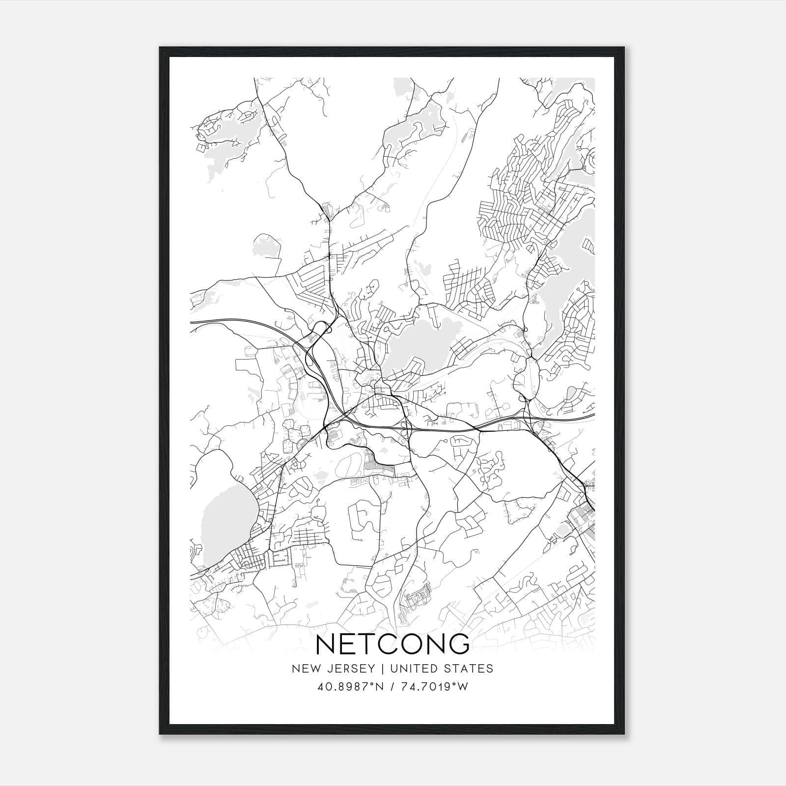 Netcong New Jersey Map Poster, Modern Home Decor Wall Art Print ...