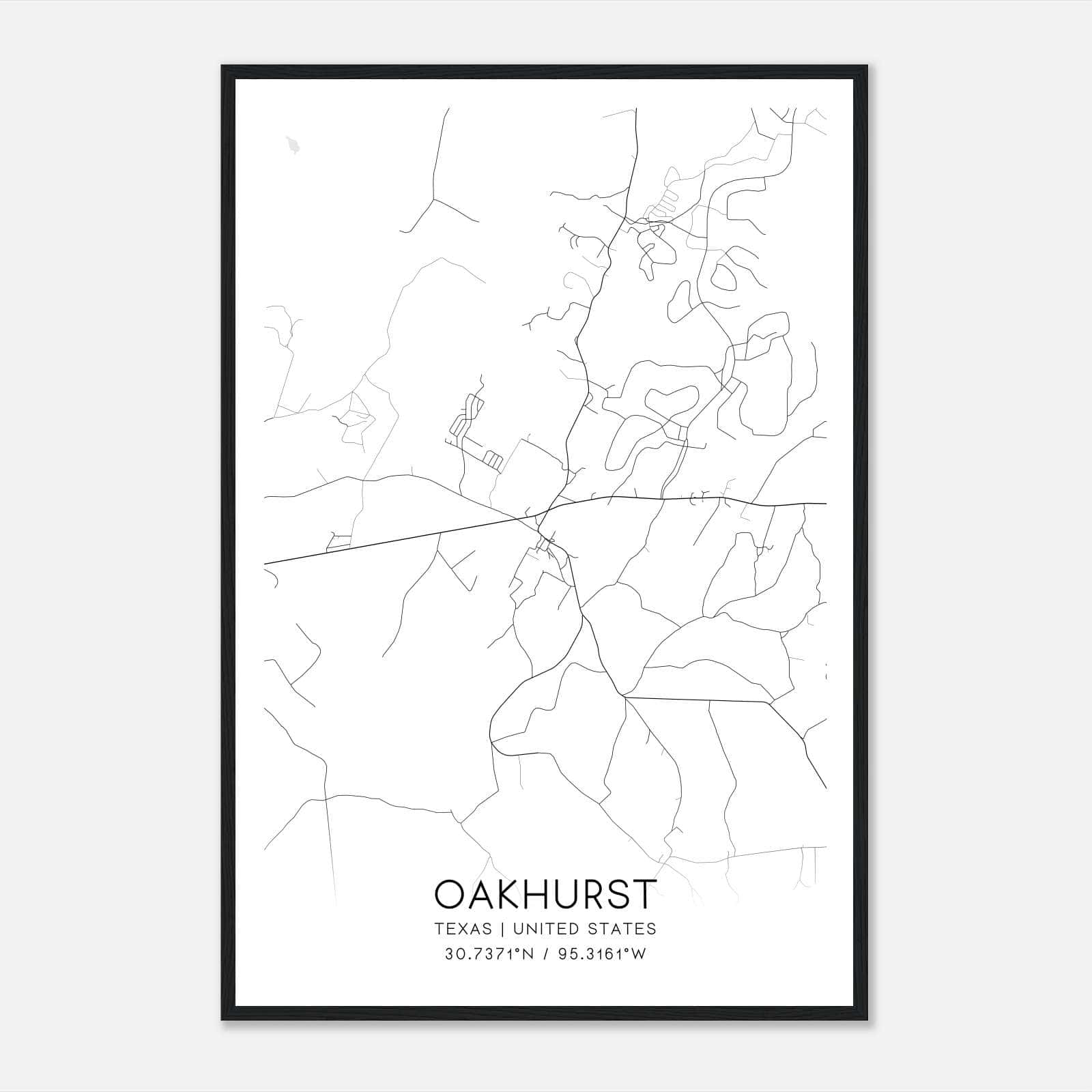 Oakhurst Texas Map Poster, Modern Home Decor Wall Art Print - Custom ...