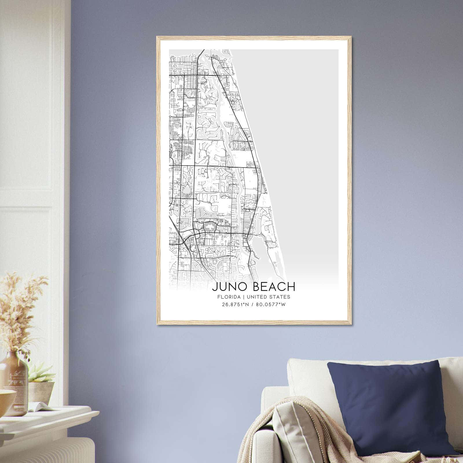 Juno Beach Florida Map Poster, Modern Home Decor Wall Art Print ...