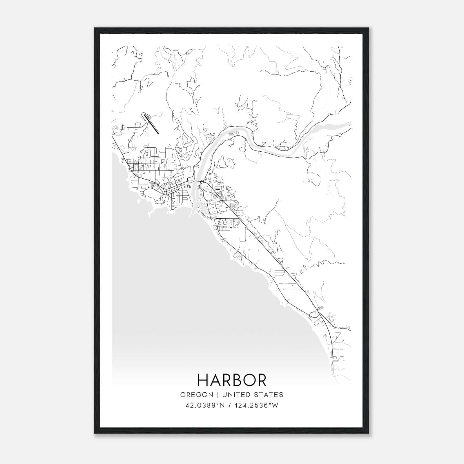 Harbor Oregon Map Poster, Modern Home Decor Wall Art Print - Custom ...