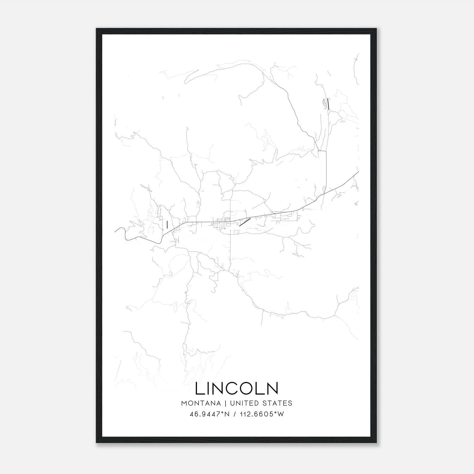 Lincoln Montana Map Poster, Modern Home Decor Wall Art Print - Custom ...