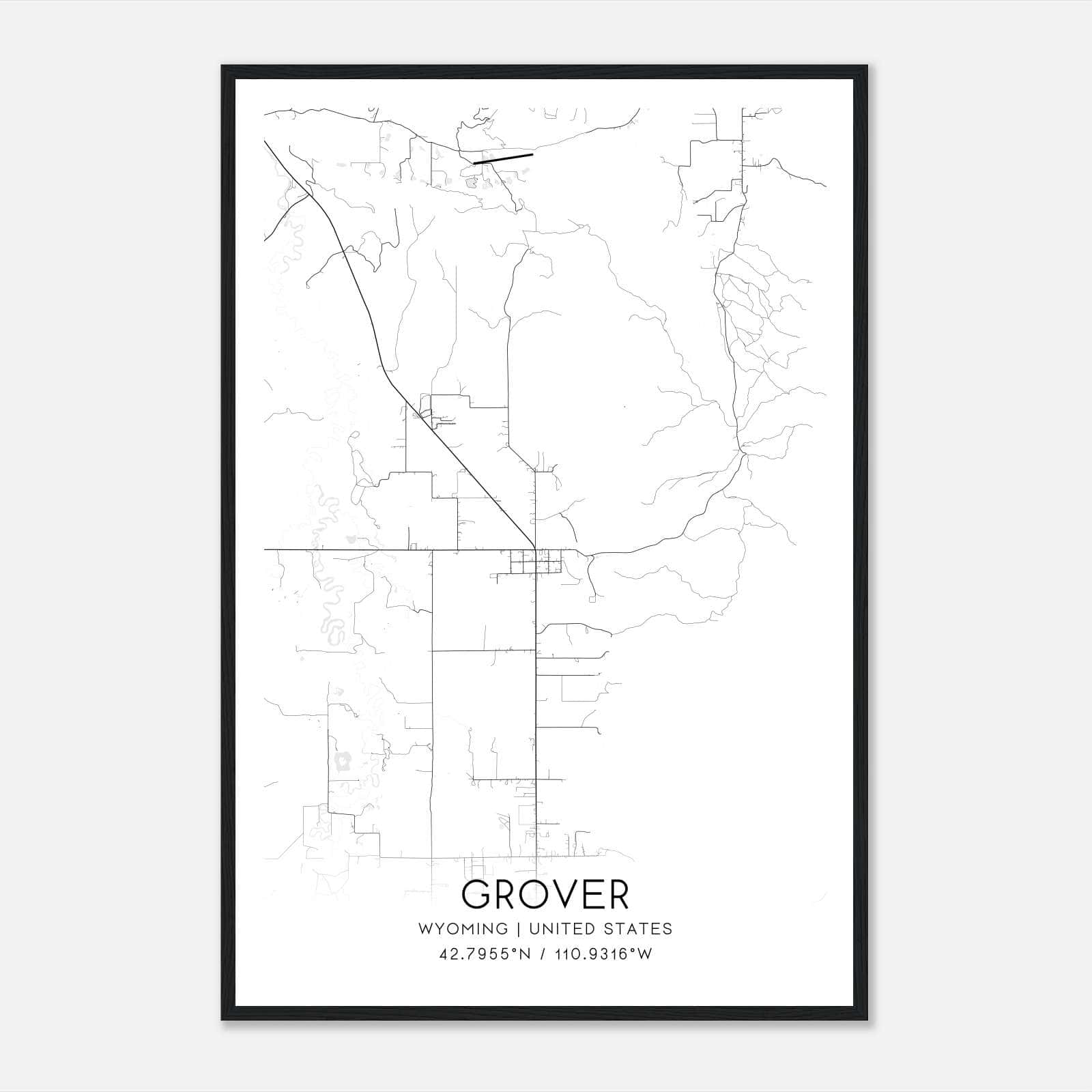 Grover Wyoming Map Poster, Modern Home Decor Wall Art Print - Custom ...