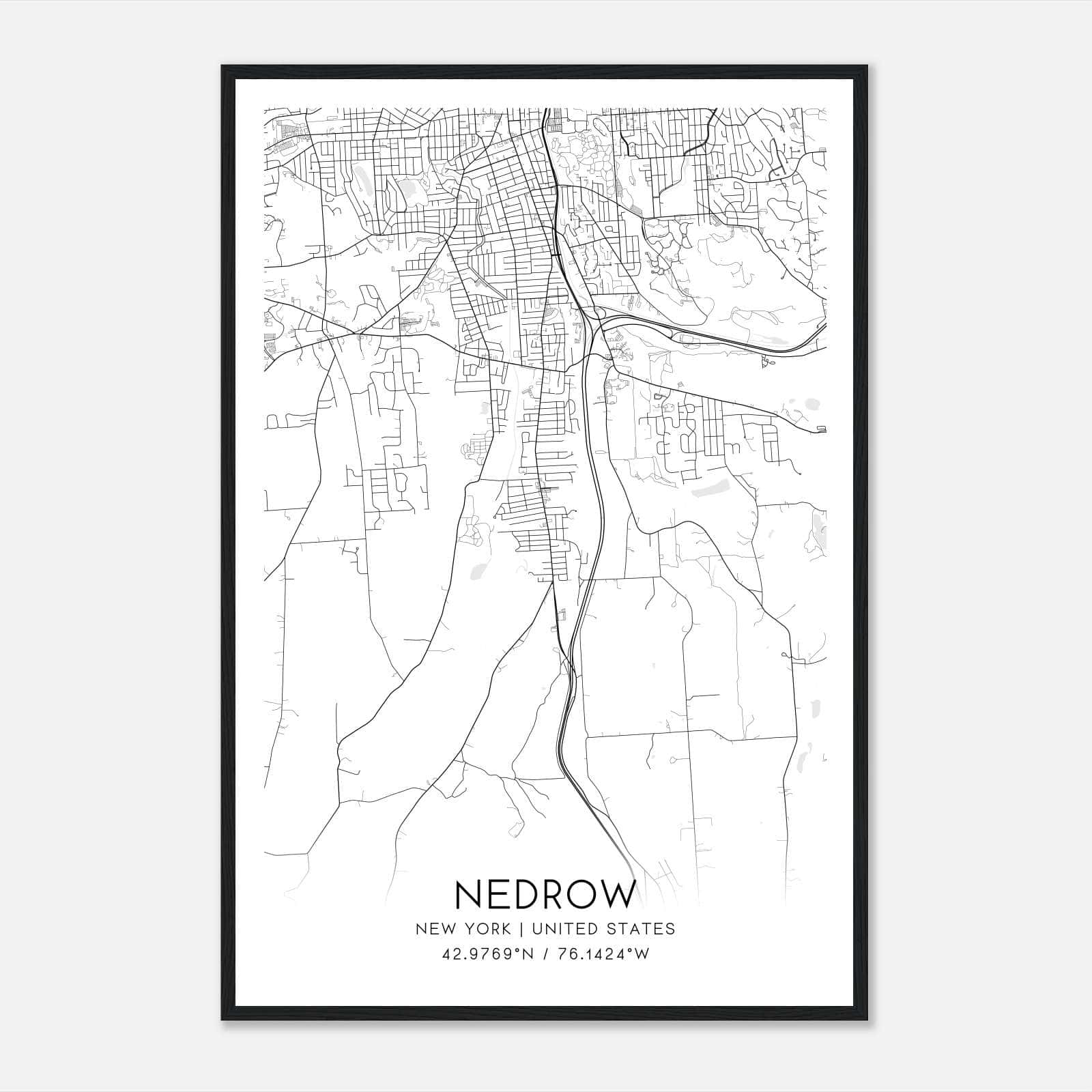 Nedrow New York Map Poster, Modern Home Decor Wall Art Print - Custom ...