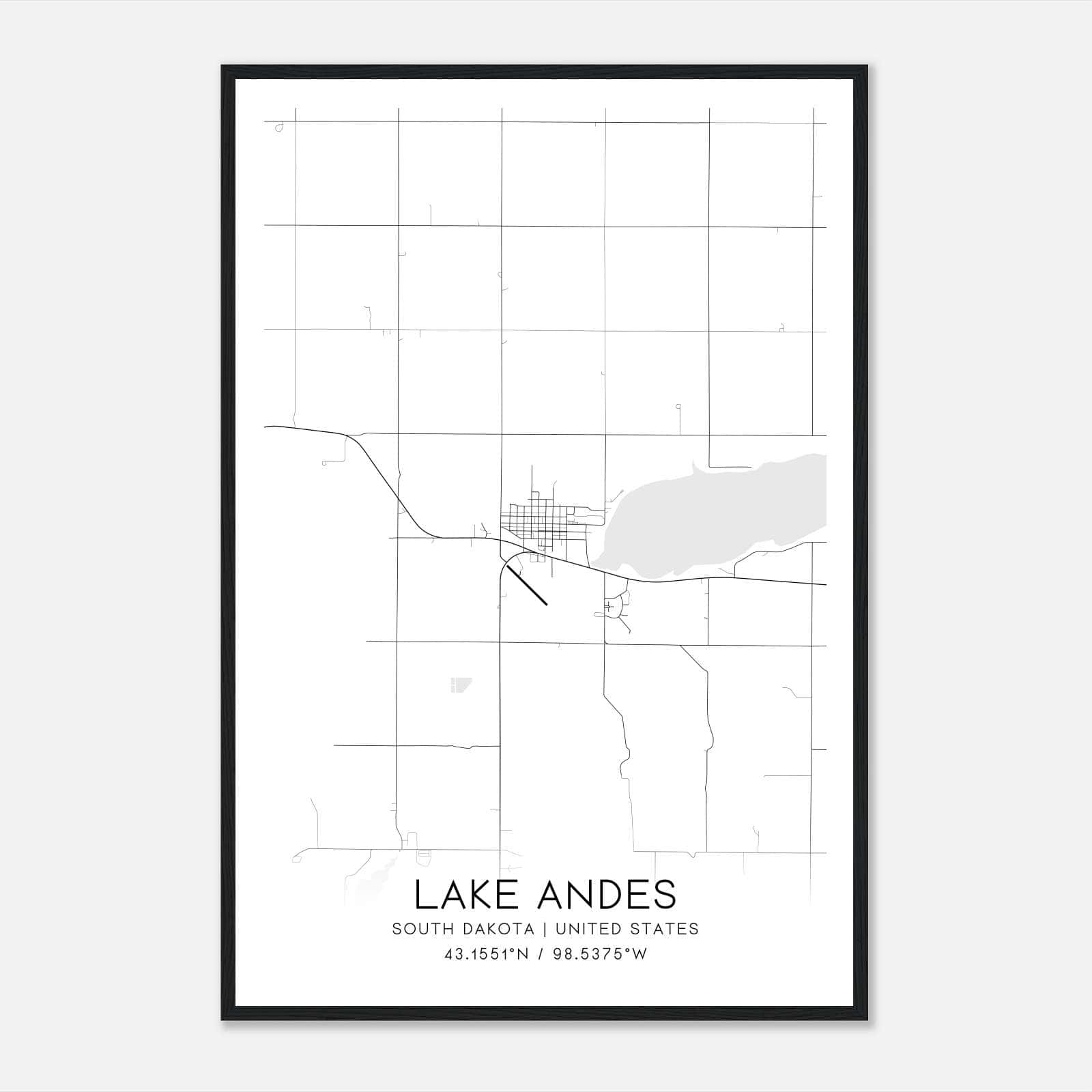 Lake Andes South Dakota Map Poster, Modern Home Decor Wall Art Print ...