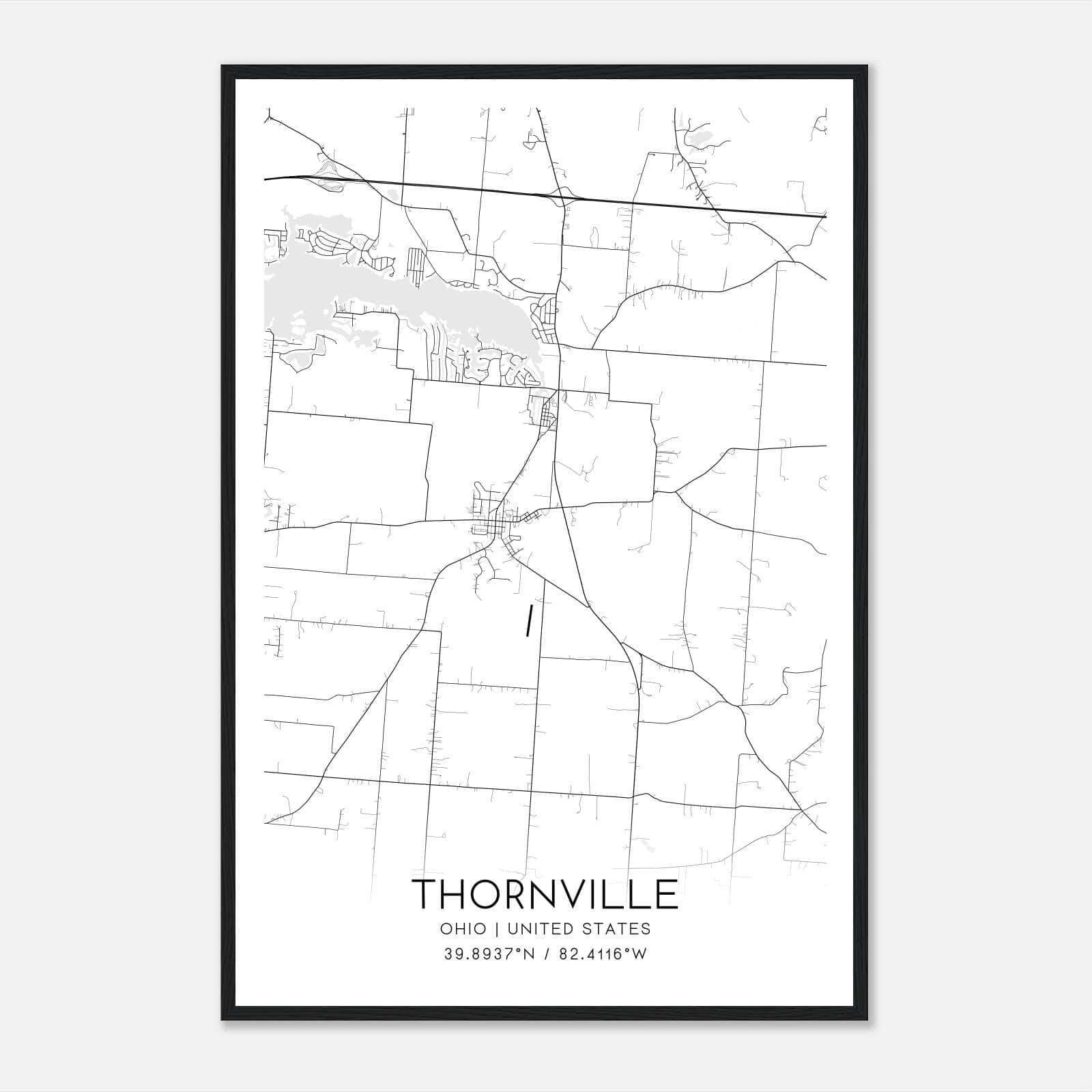 Thornville Ohio Map Poster, Modern Home Decor Wall Art Print - Custom Maps & Posters