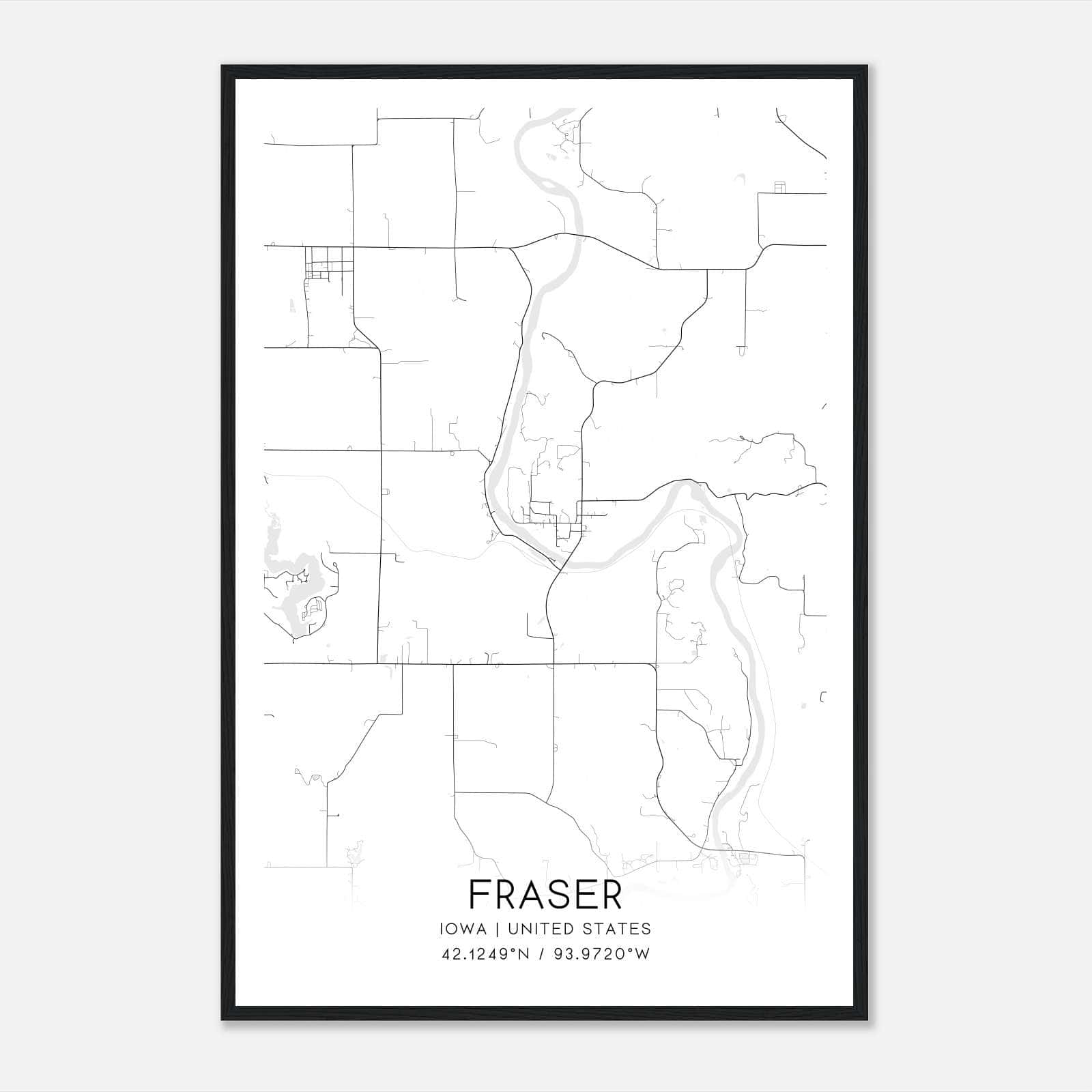 Fraser Iowa Map Poster, Modern Home Decor Wall Art Print - Custom Maps ...