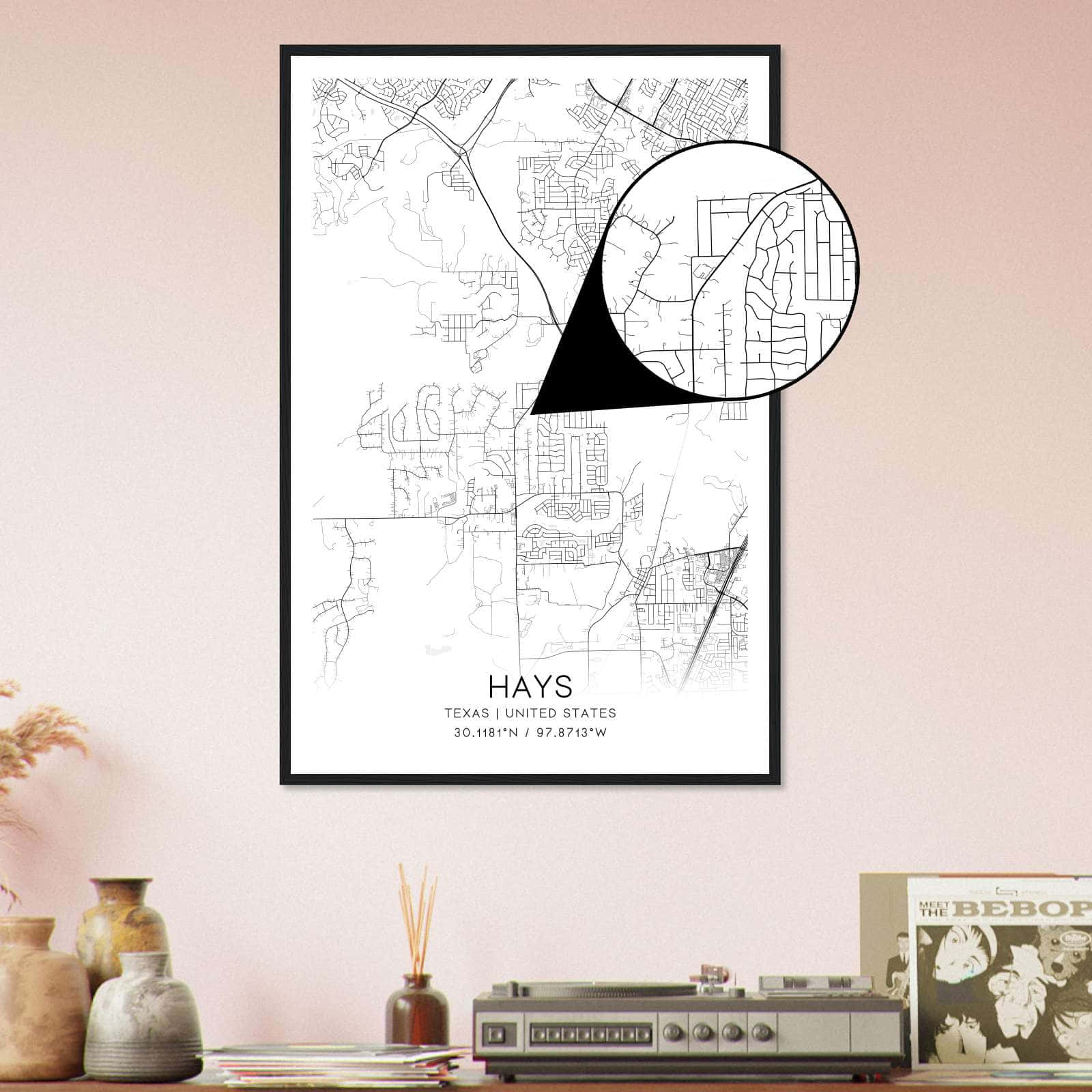 Hays Texas Map Poster, Modern Home Decor Wall Art Print - Custom Maps ...
