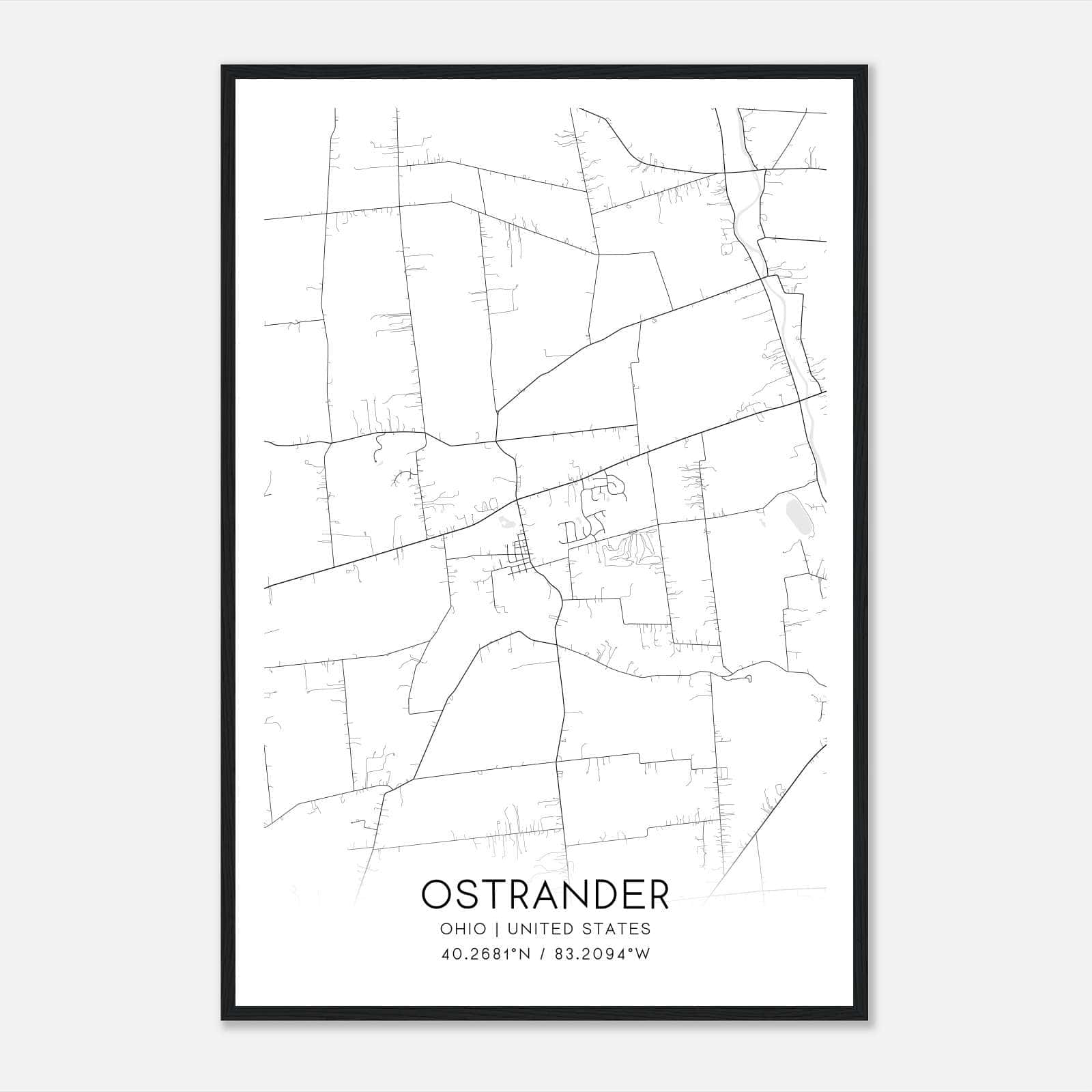 Ostrander Ohio Map Poster, Modern Home Decor Wall Art Print - Custom ...
