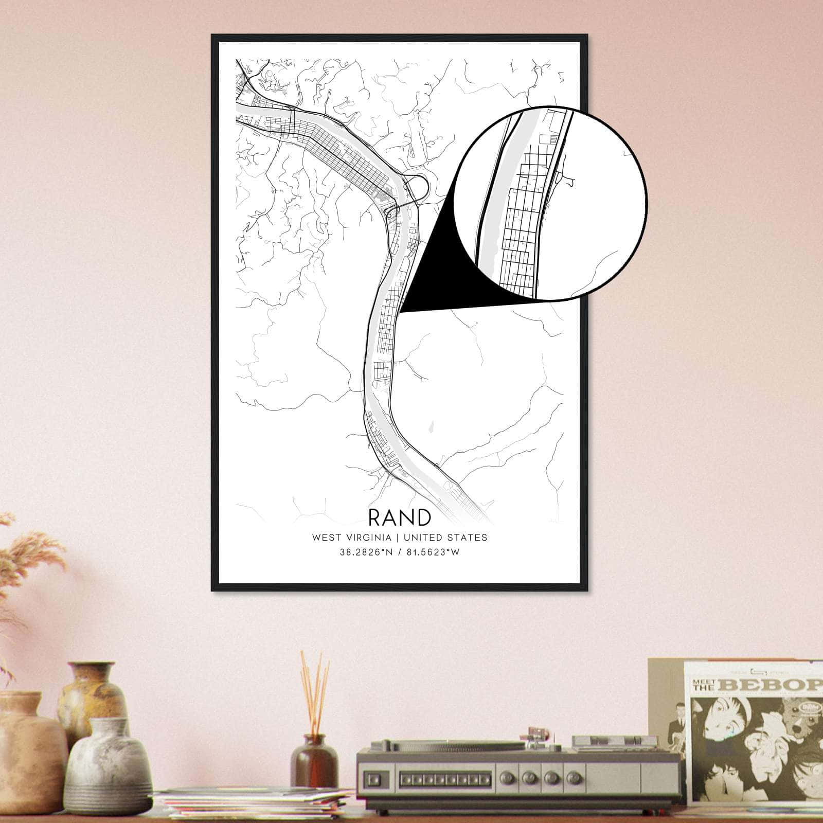 Rand West Virginia Map Poster, Modern Home Decor Wall Art Print ...