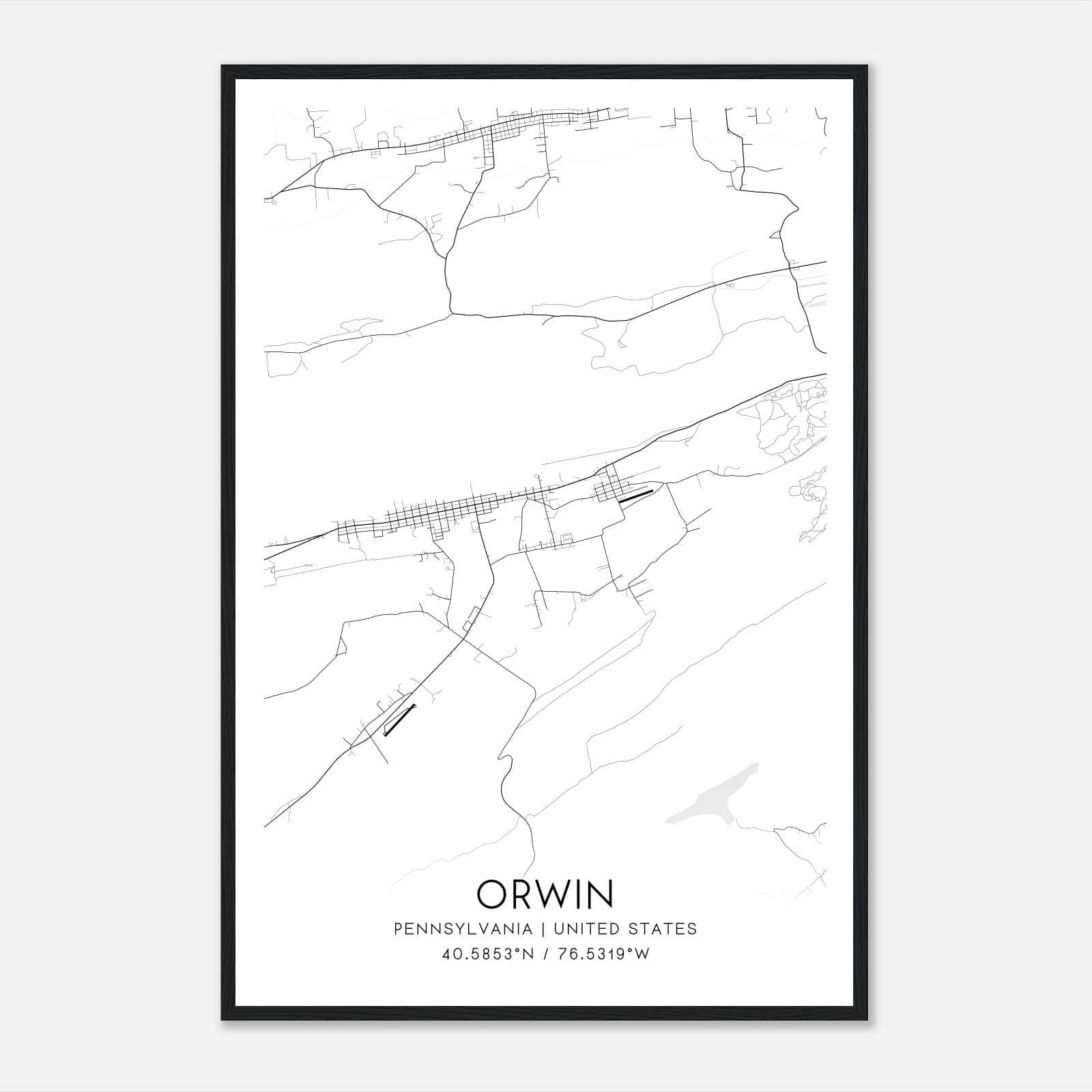 Orwin Pennsylvania Map Poster, Modern Home Decor Wall Art Print ...