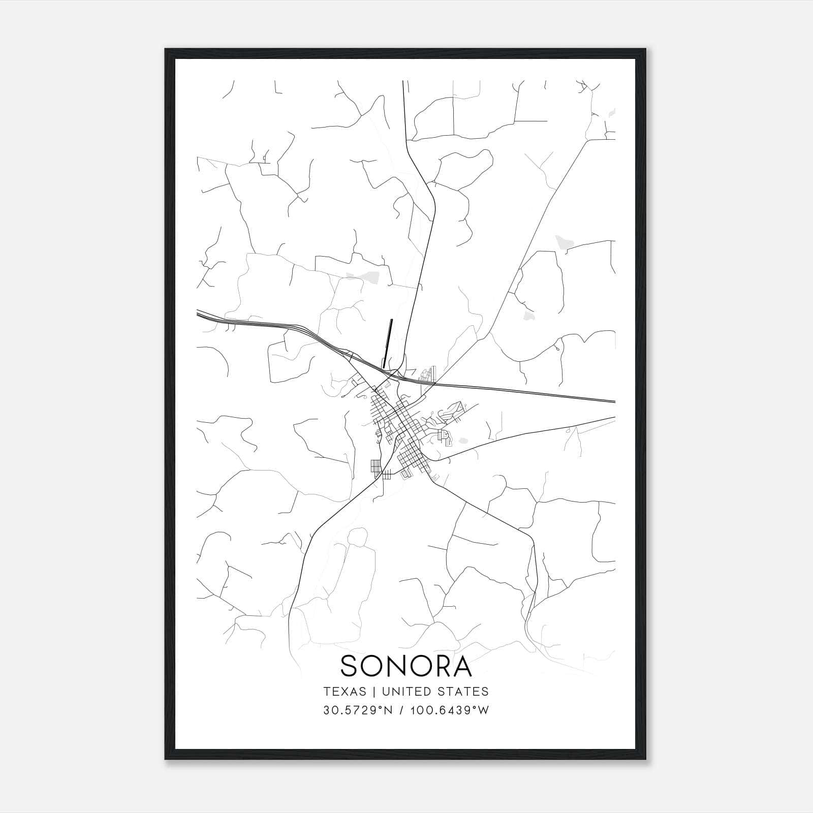 Sonora Texas Map Poster, Modern Home Decor Wall Art Print - Custom Maps ...
