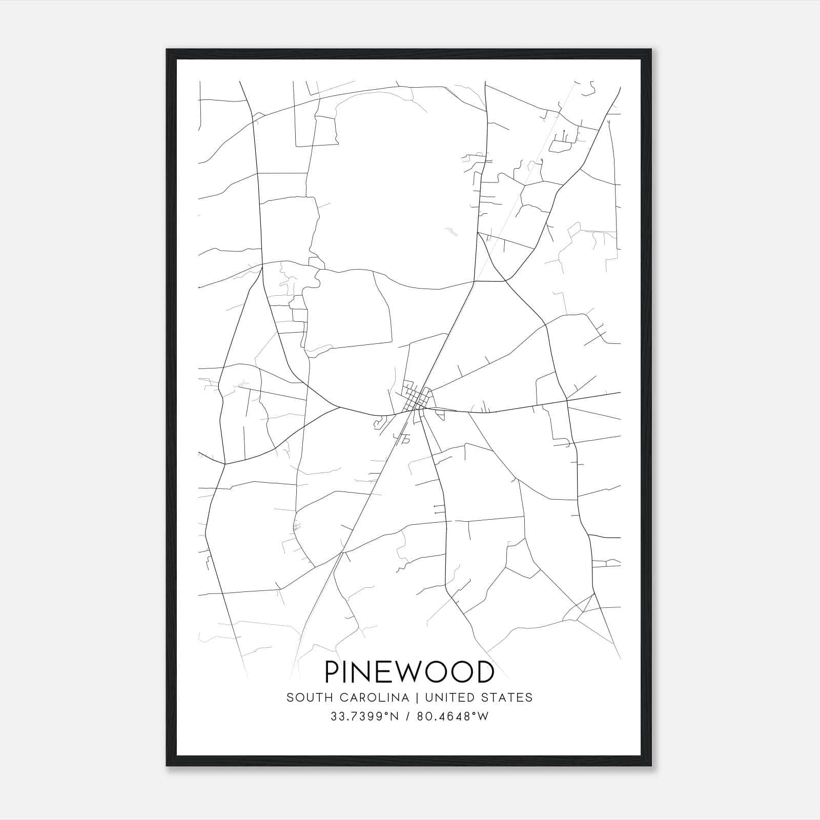 Pinewood South Carolina Map Poster, Modern Home Decor Wall Art Print ...
