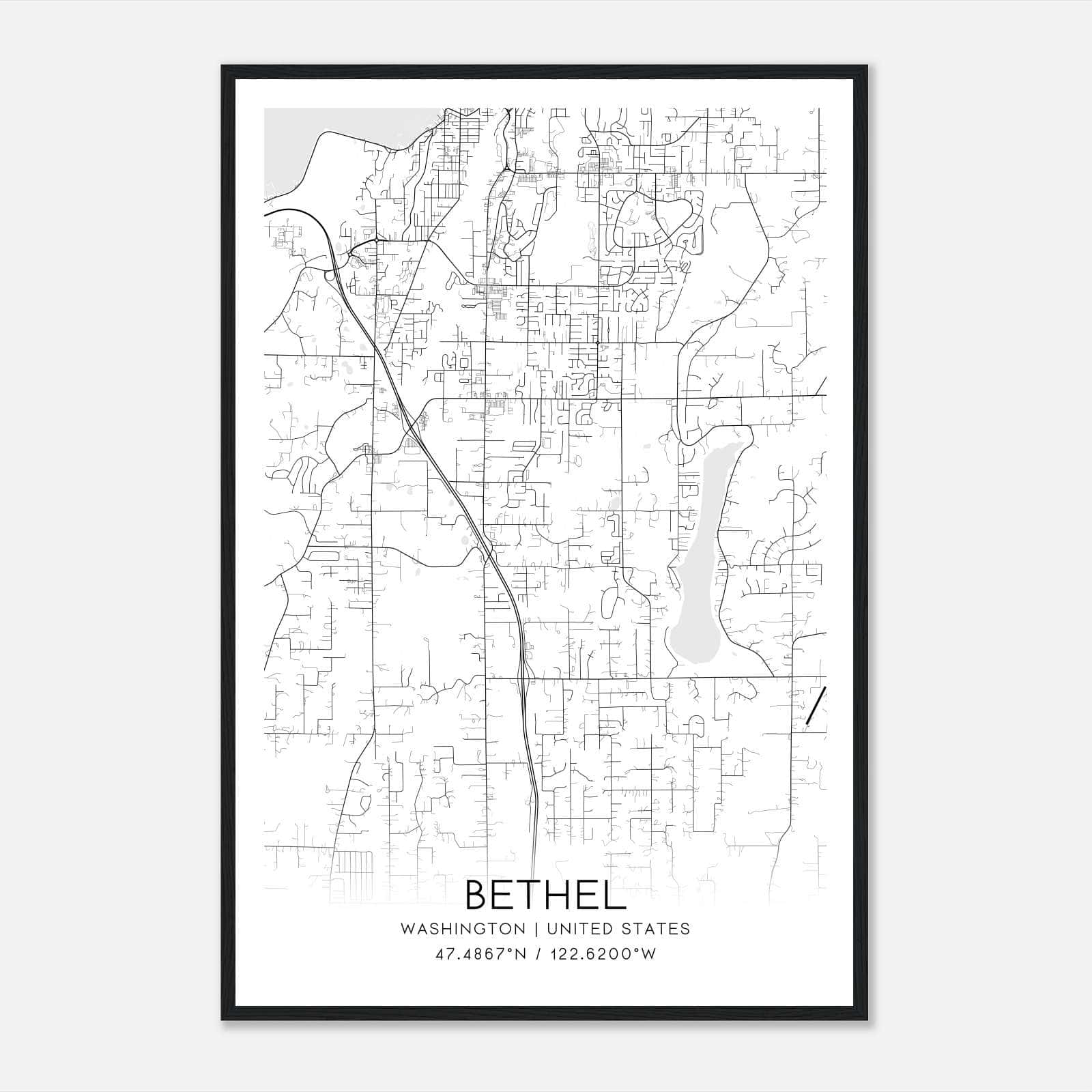 Bethel Washington Map Poster, Modern Home Decor Wall Art Print - Custom ...