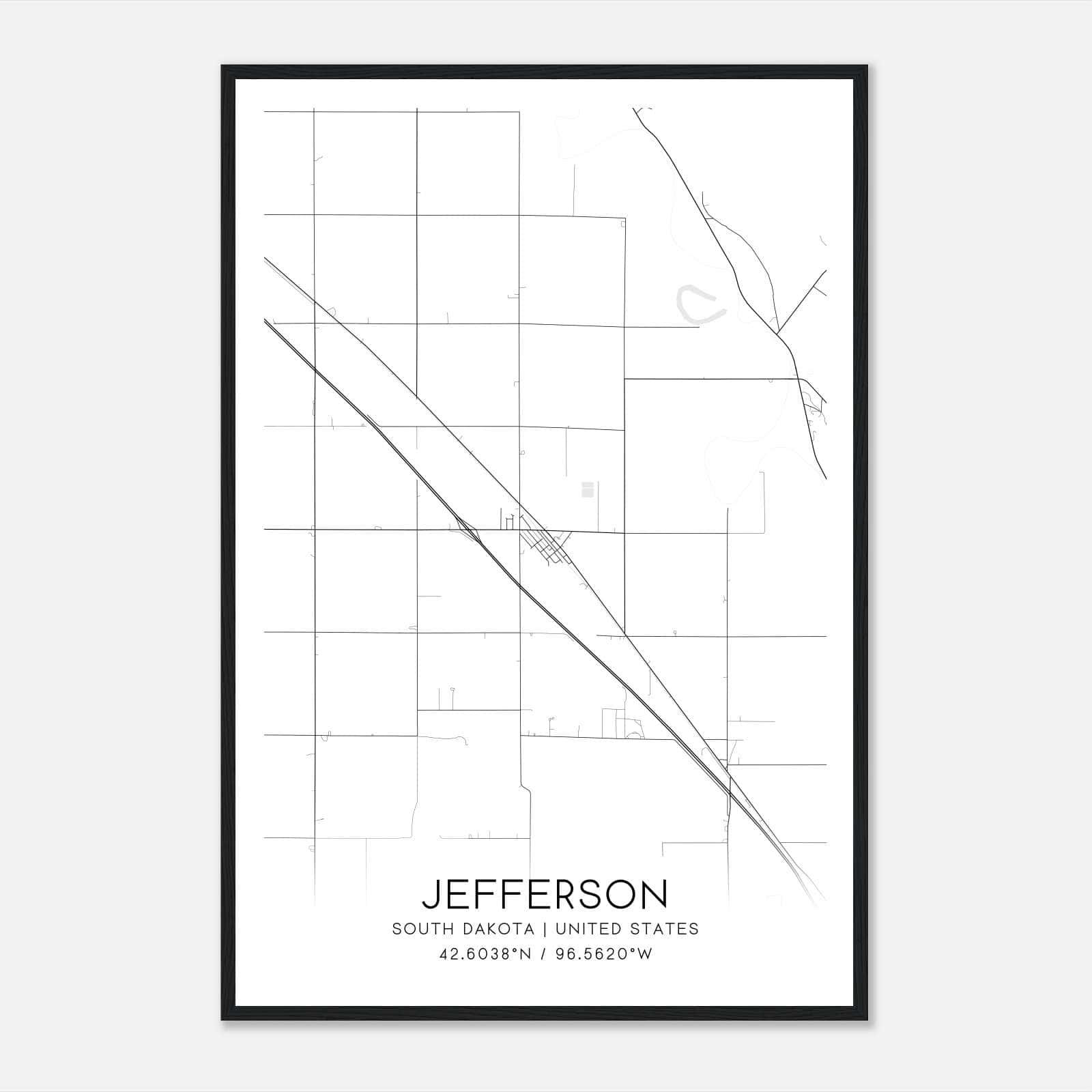 Jefferson South Dakota Map Poster, Modern Home Decor Wall Art Print ...