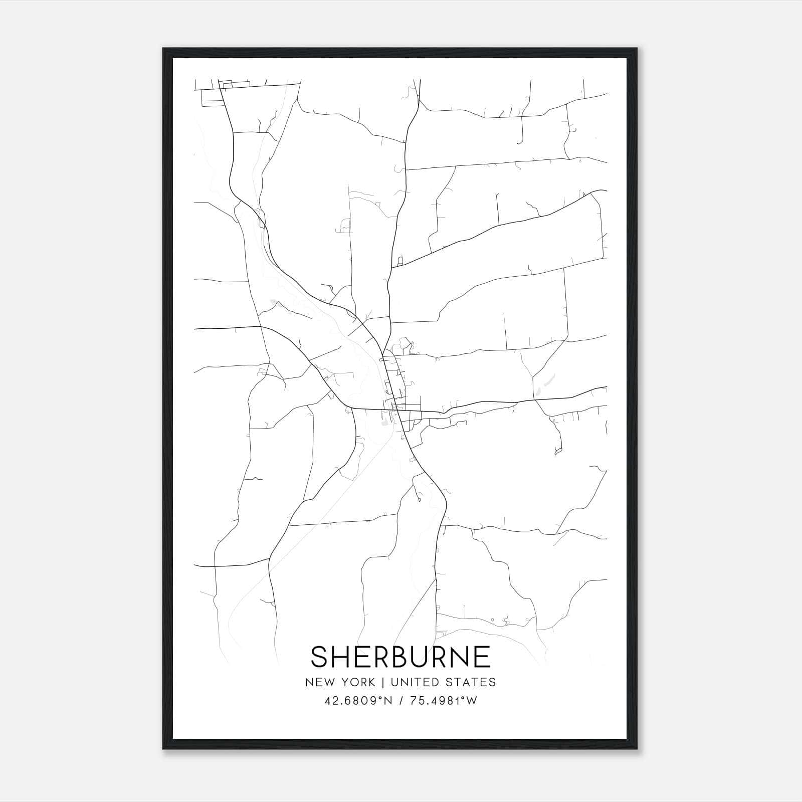 Sherburne New York Map Poster, Modern Home Decor Wall Art Print ...