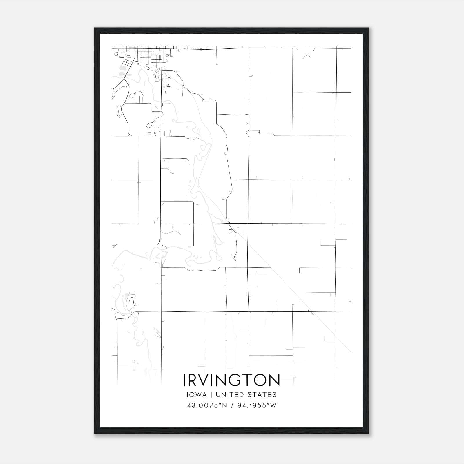 Irvington Iowa Map Poster, Modern Home Decor Wall Art Print - Custom ...