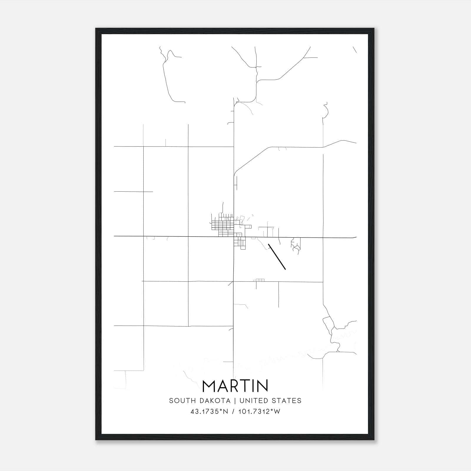 Martin South Dakota Map Poster, Modern Home Decor Wall Art Print ...