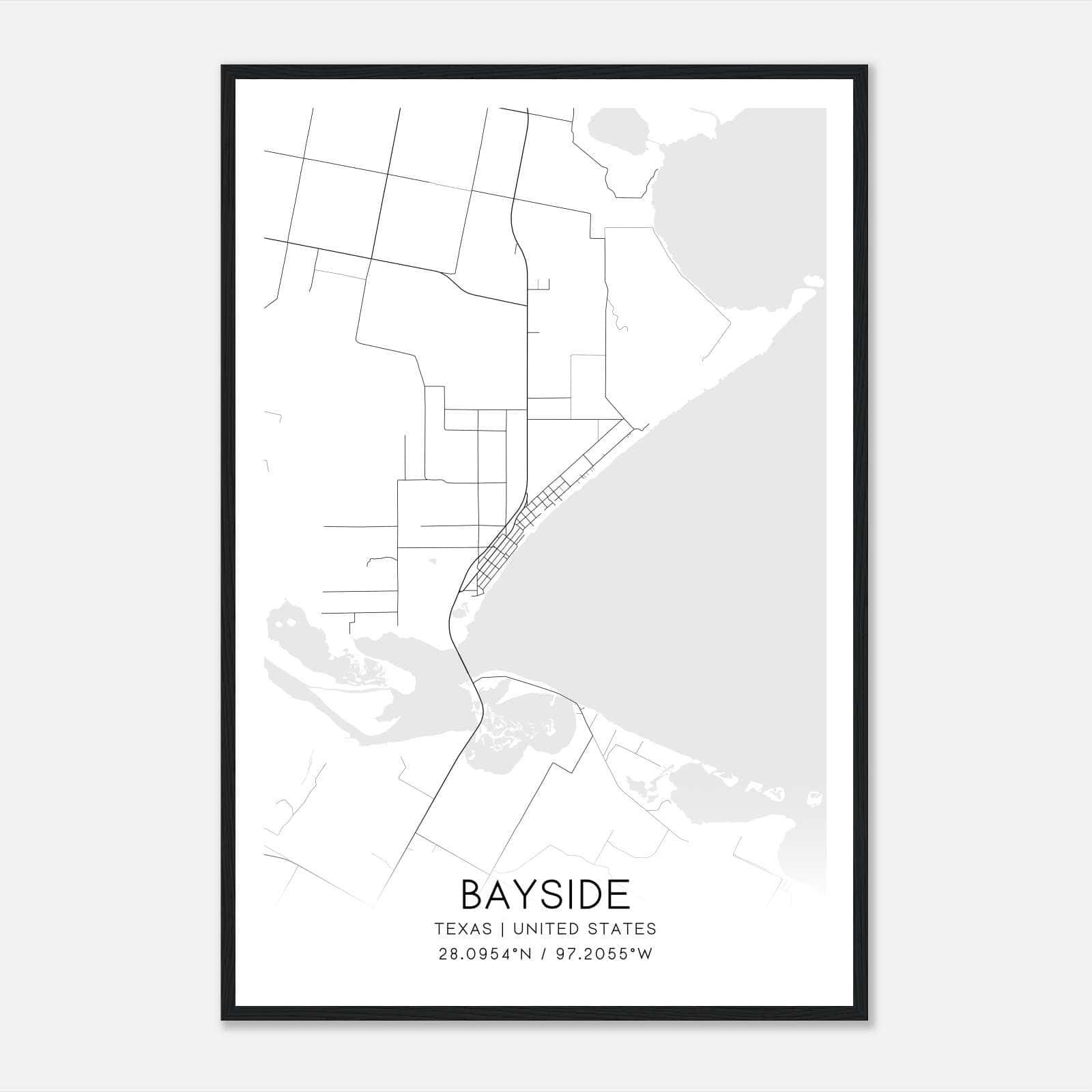 Bayside Texas Map Poster, Modern Home Decor Wall Art Print - Custom ...