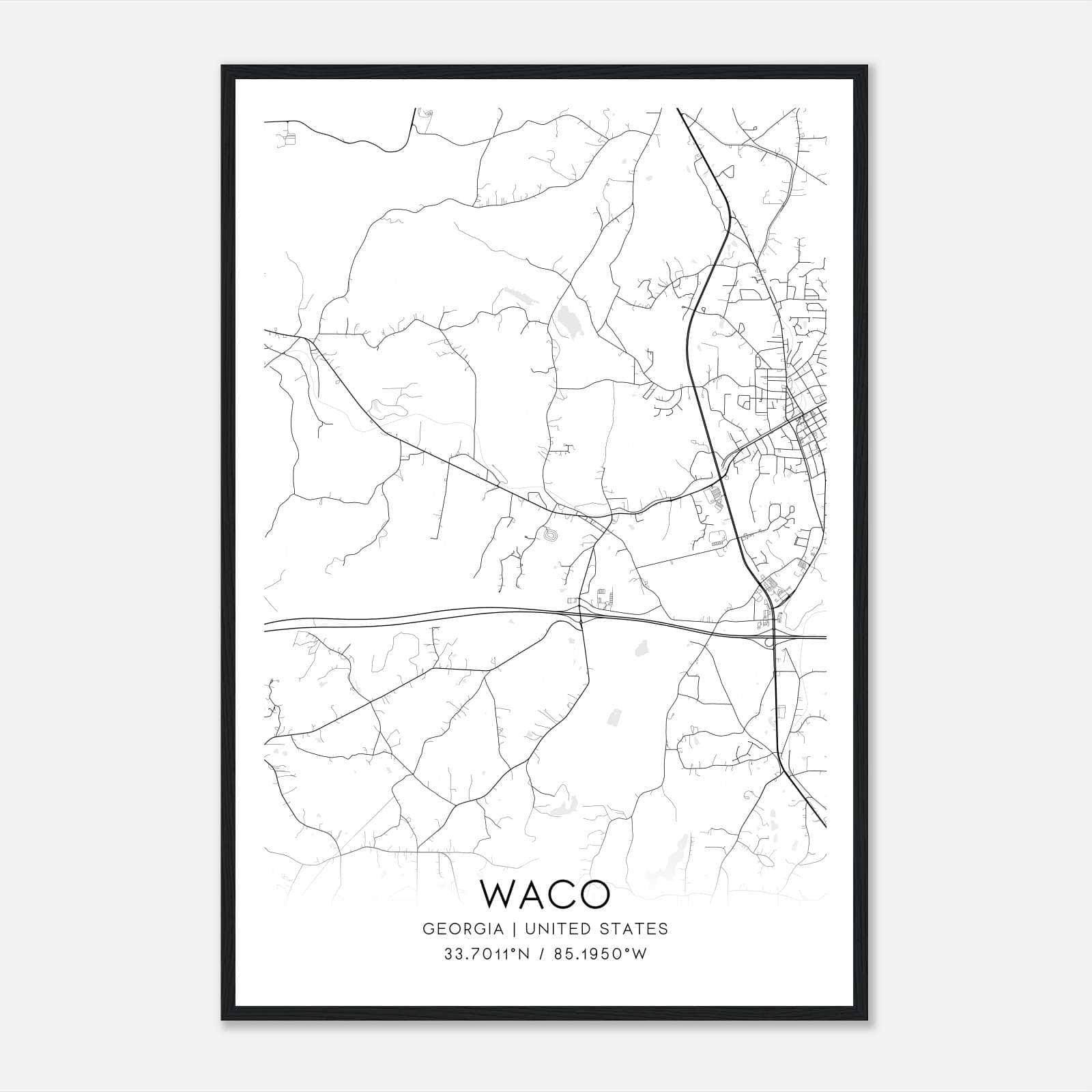 Waco Georgia Map Poster, Modern Home Decor Wall Art Print - Custom Maps ...