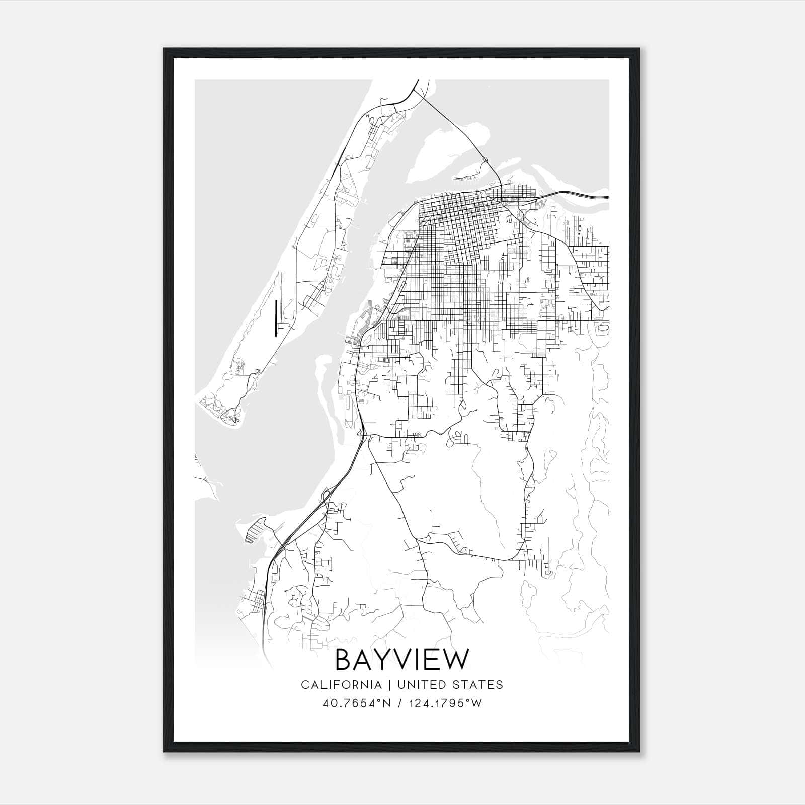 Bayview California Map Poster, Modern Home Decor Wall Art Print ...