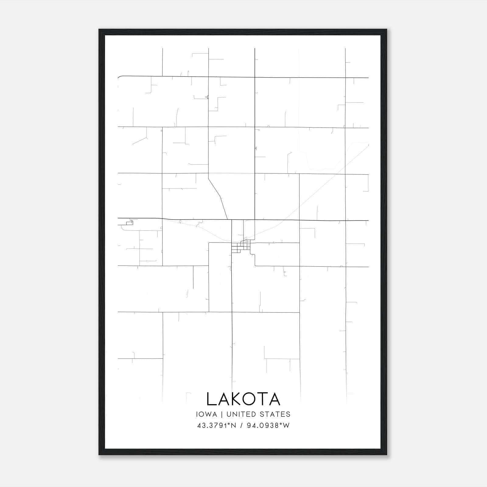 Lakota Iowa Map Poster, Modern Home Decor Wall Art Print - Custom Maps ...