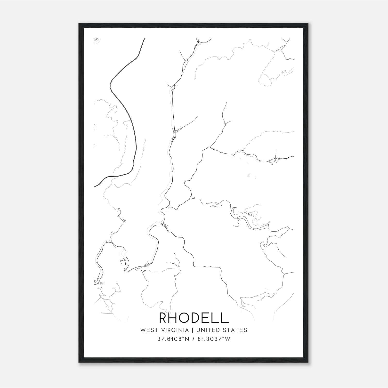 Rhodell West Virginia Map Poster, Modern Home Decor Wall Art Print ...