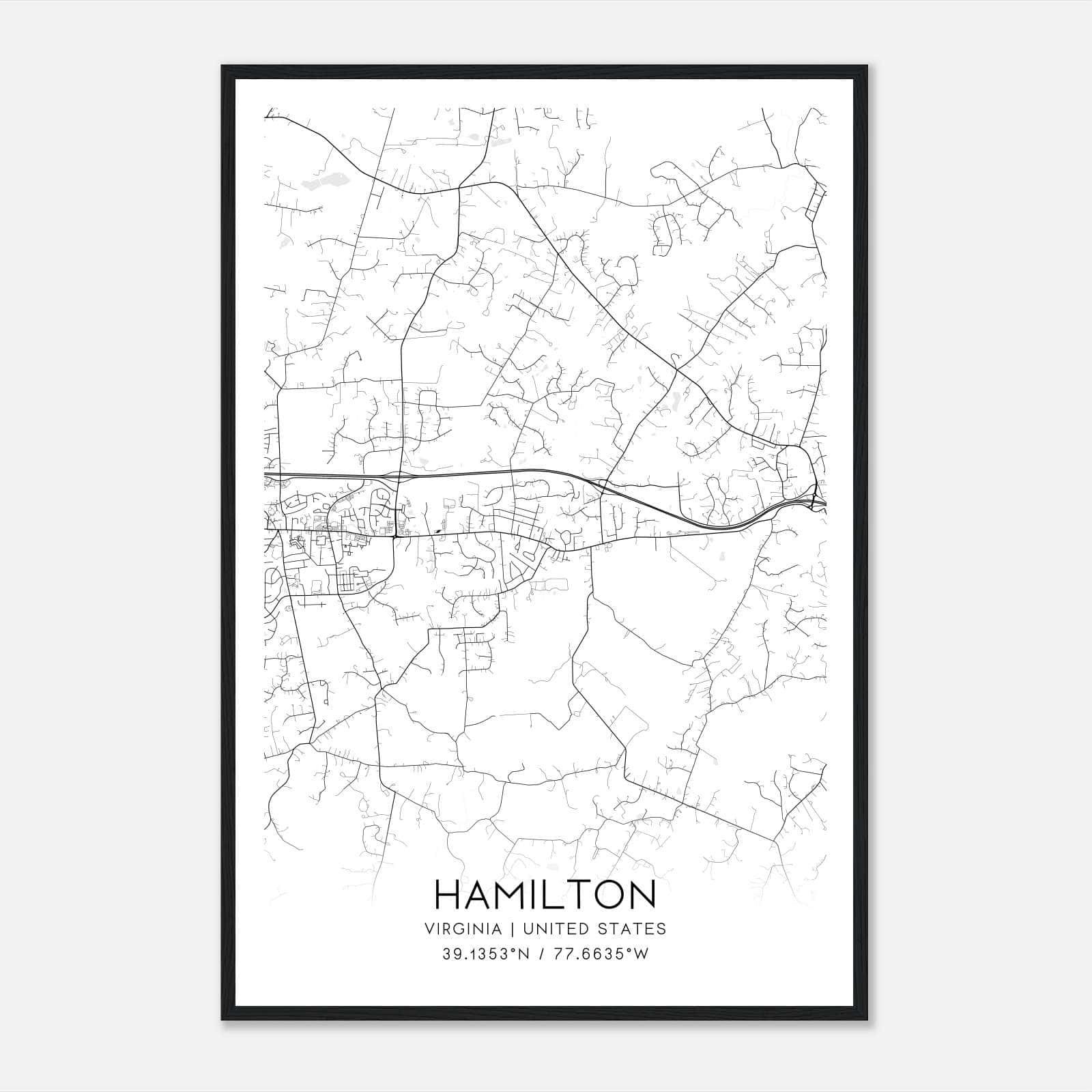 Hamilton Virginia Map Poster, Modern Home Decor Wall Art Print - Custom ...